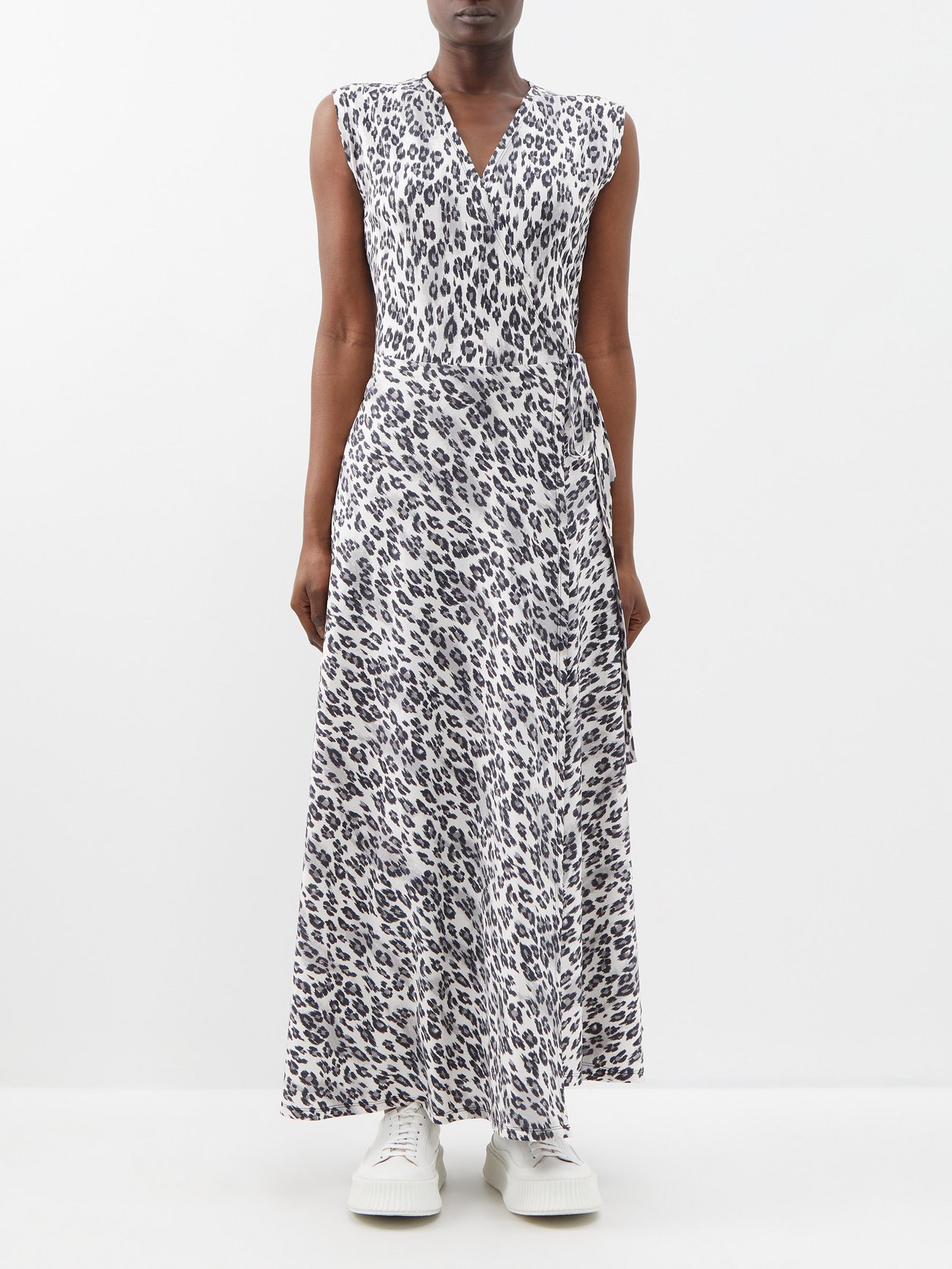 RAEY Leopard Print Wrap Dress in White | Endource