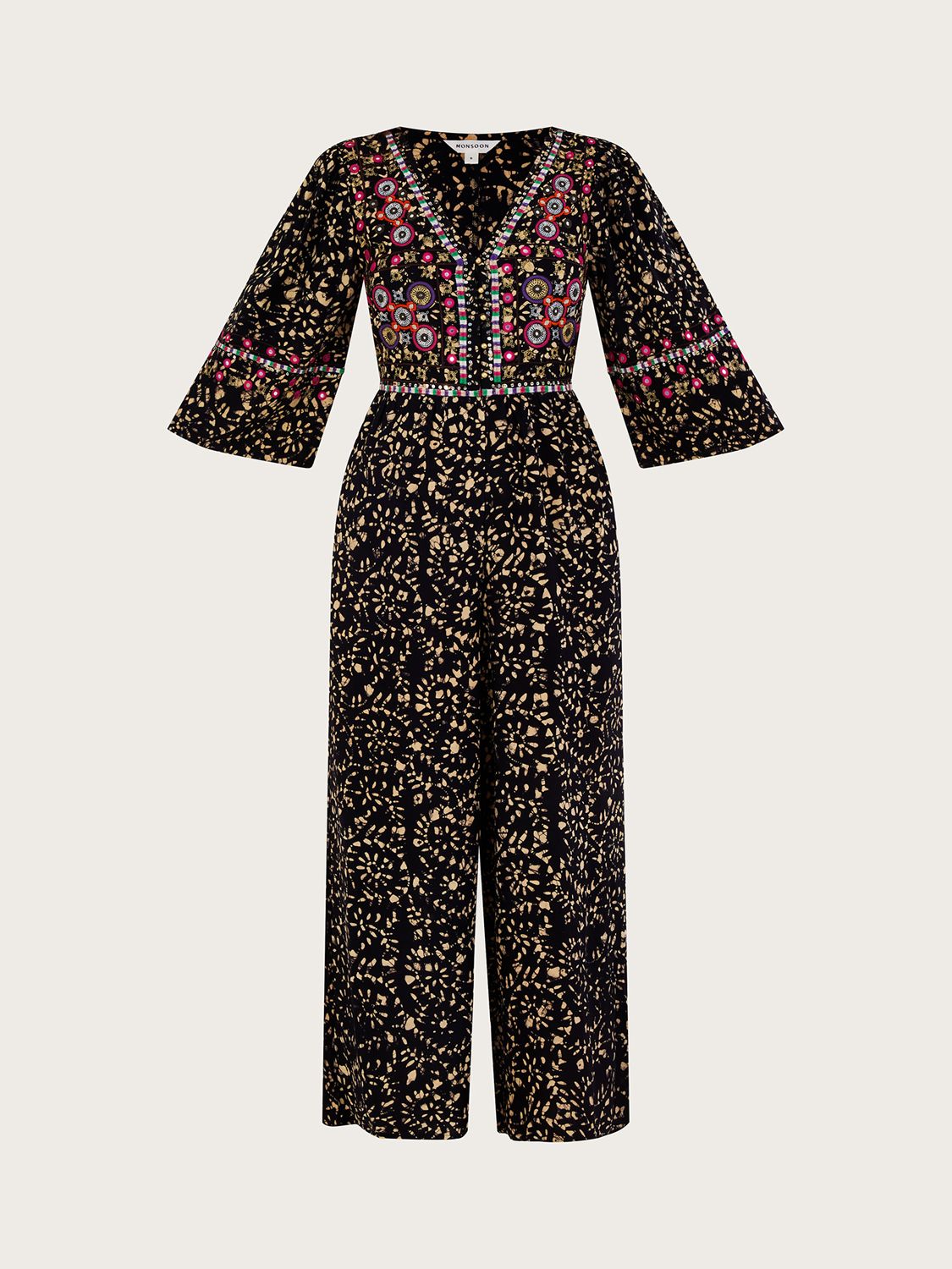 Monsoon Batik Embroidered Jumpsuit in Black/Multi | Endource