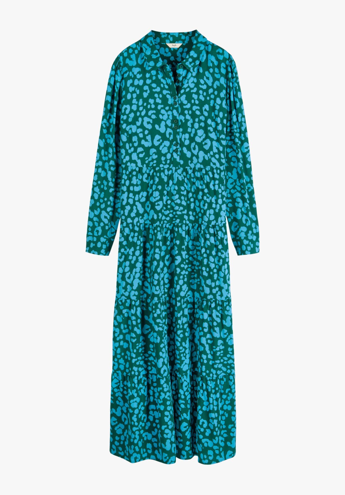 HUSH Azalea Shirt Dress in Cheetah Spot Green/Blue | endource