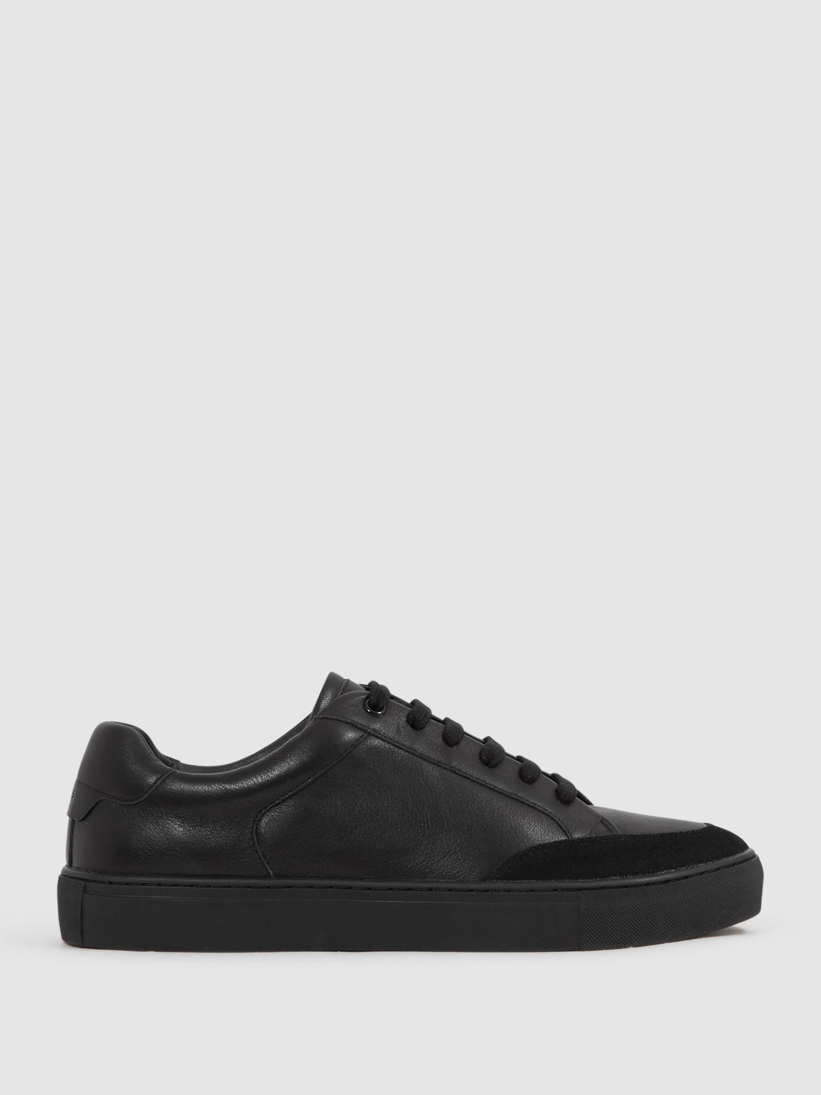 REISS Ashley Leather Suede Trainers in All Black | Endource