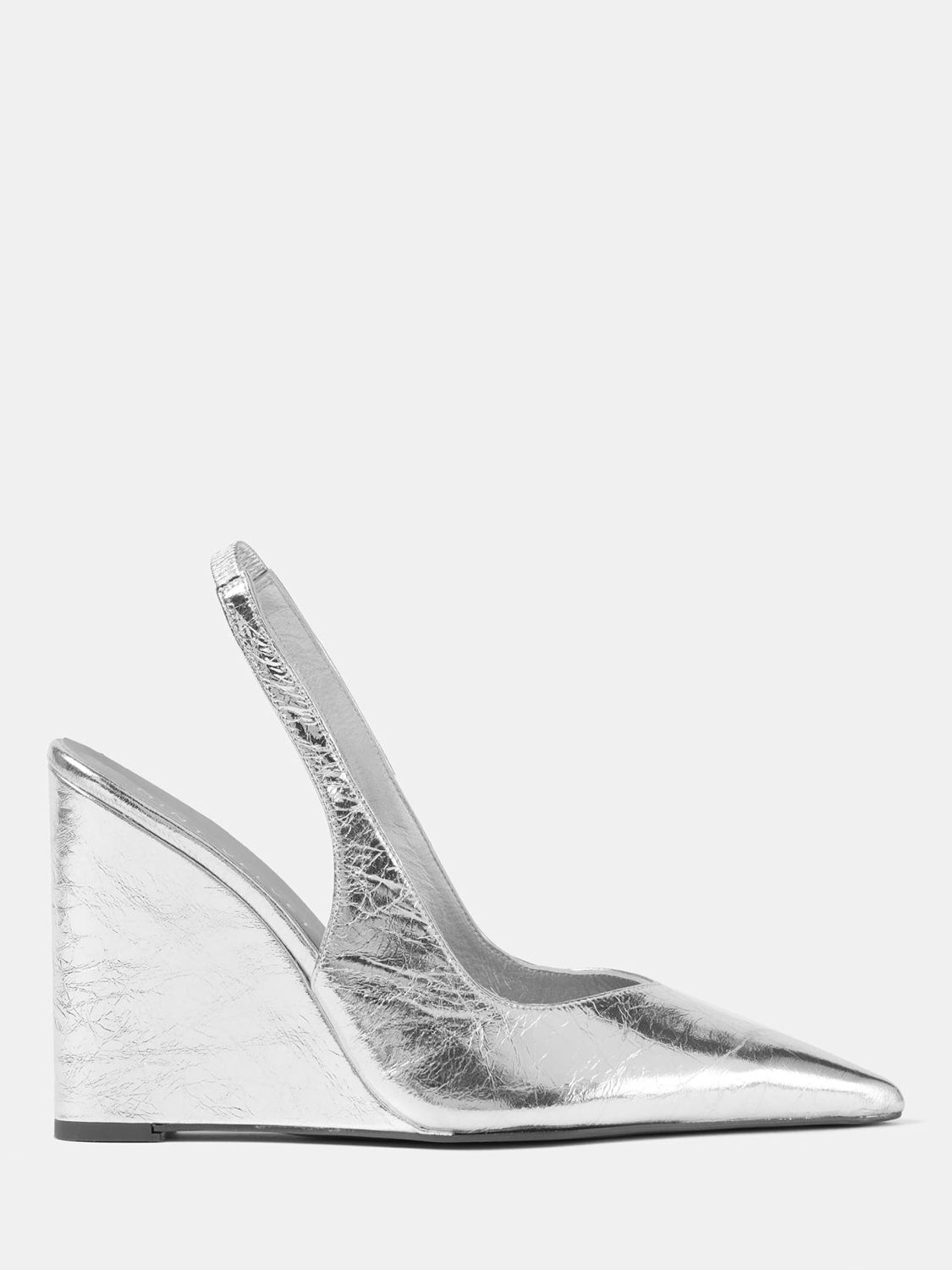 Mint Velvet Metallic Leather Pointed Toe Wedge Slingbacks in Silver ...