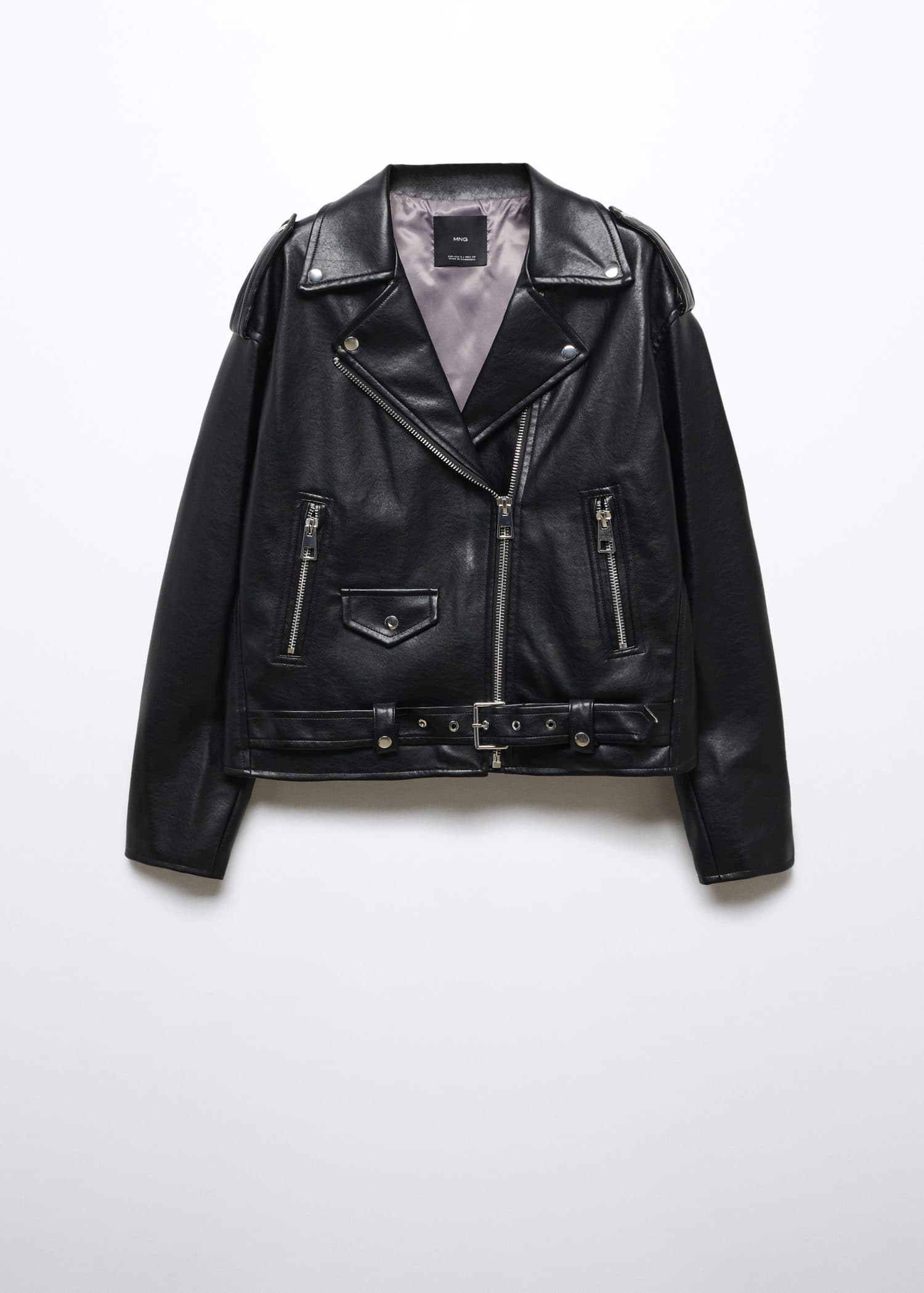MANGO Zipped Biker Jacket in Black | endource