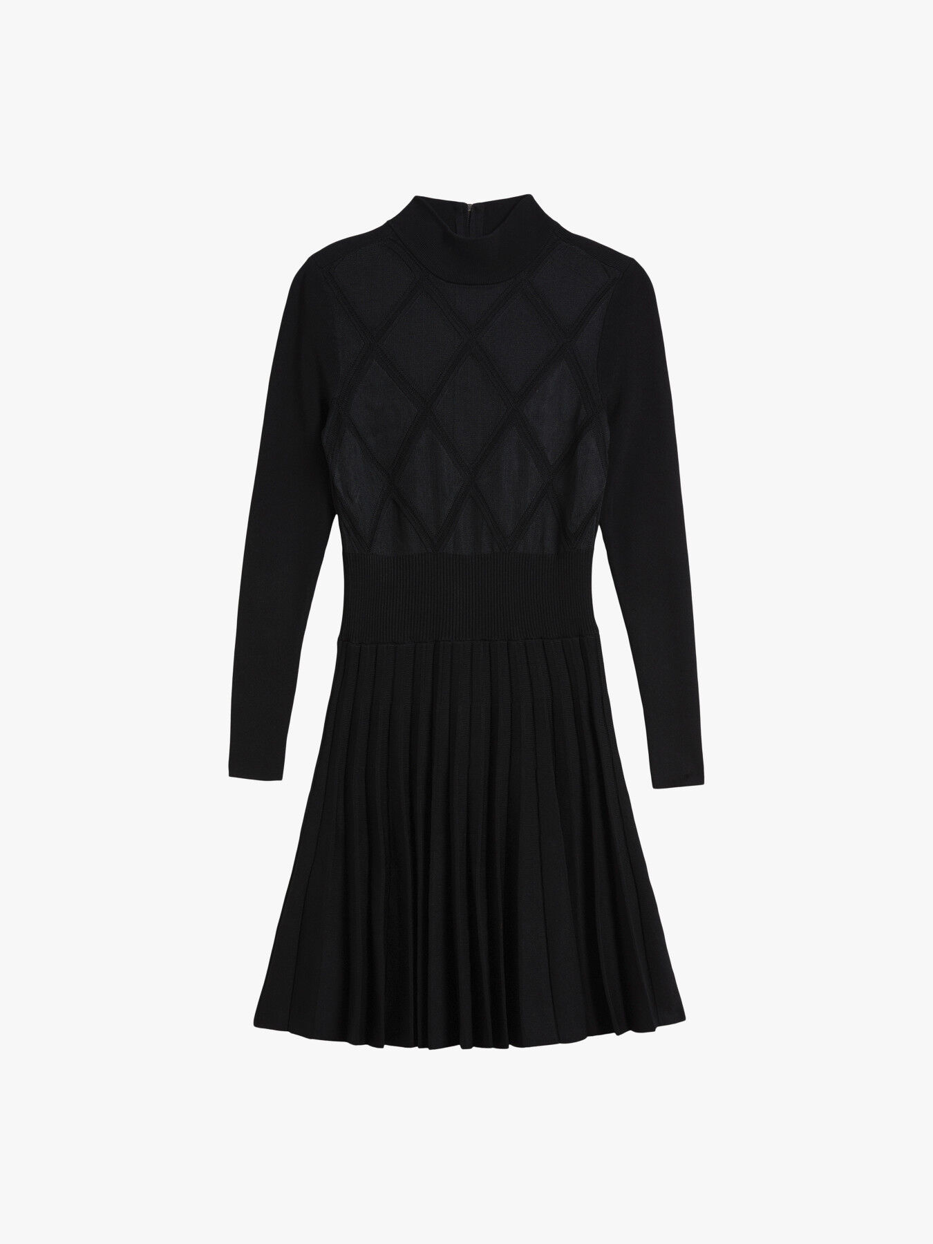 TED BAKER Sheer Argyle Skater Dress in BLACK | Endource
