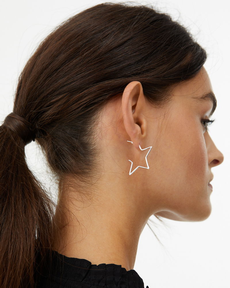 OLIVER BONAS Star Outline Hoop Earrings Large in Silver | endource