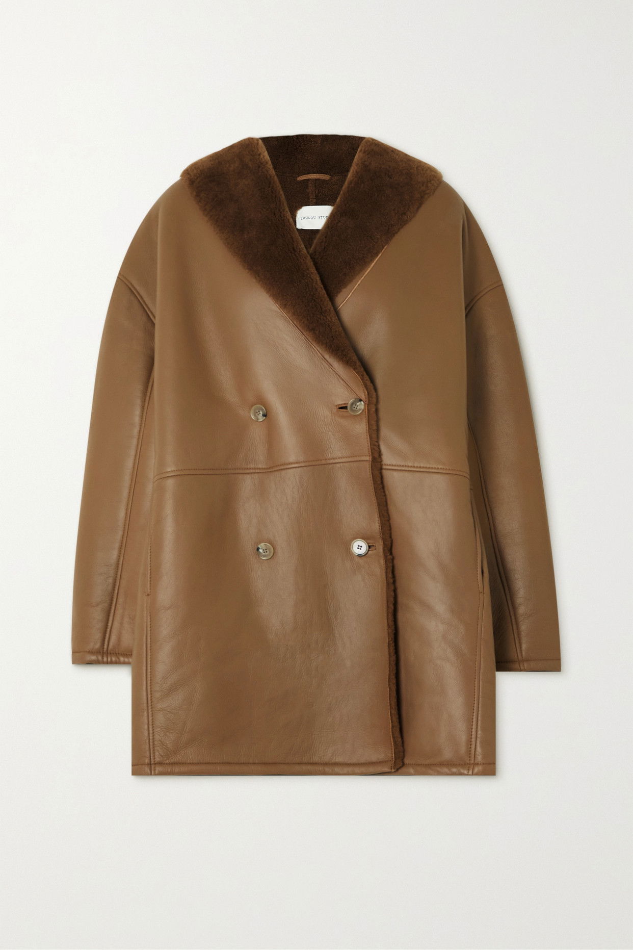 LOULOU STUDIO Namo Oversized Double-Breasted Shearling Coat in Brown ...