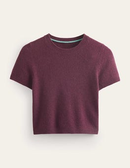 BODEN Cropped Cashmere Tee in Mulled Wine Melange | Endource
