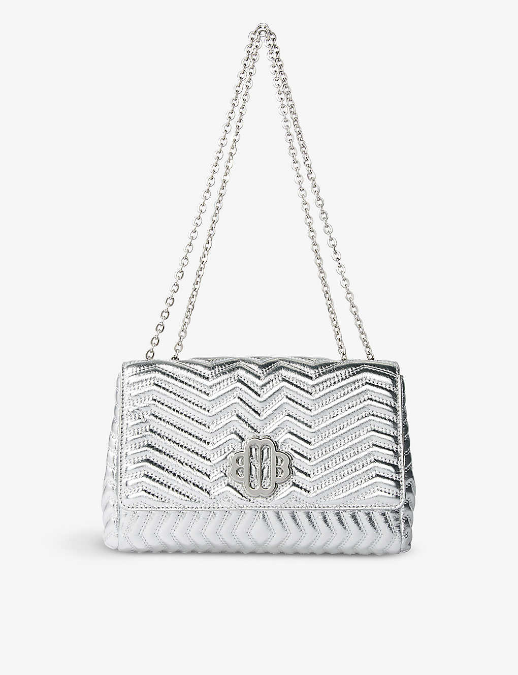 MAJE Logo-Embellished Metallic-Leather Shoulder Bag in Noir / Gris ...