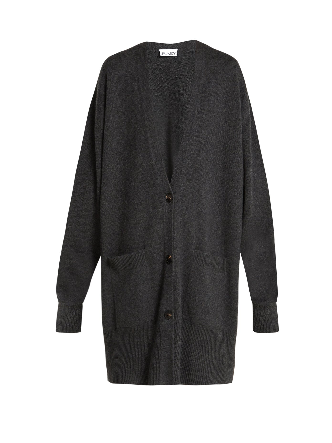 RAEY Long-Line Cashmere Grandad Cardigan in Grey | endource