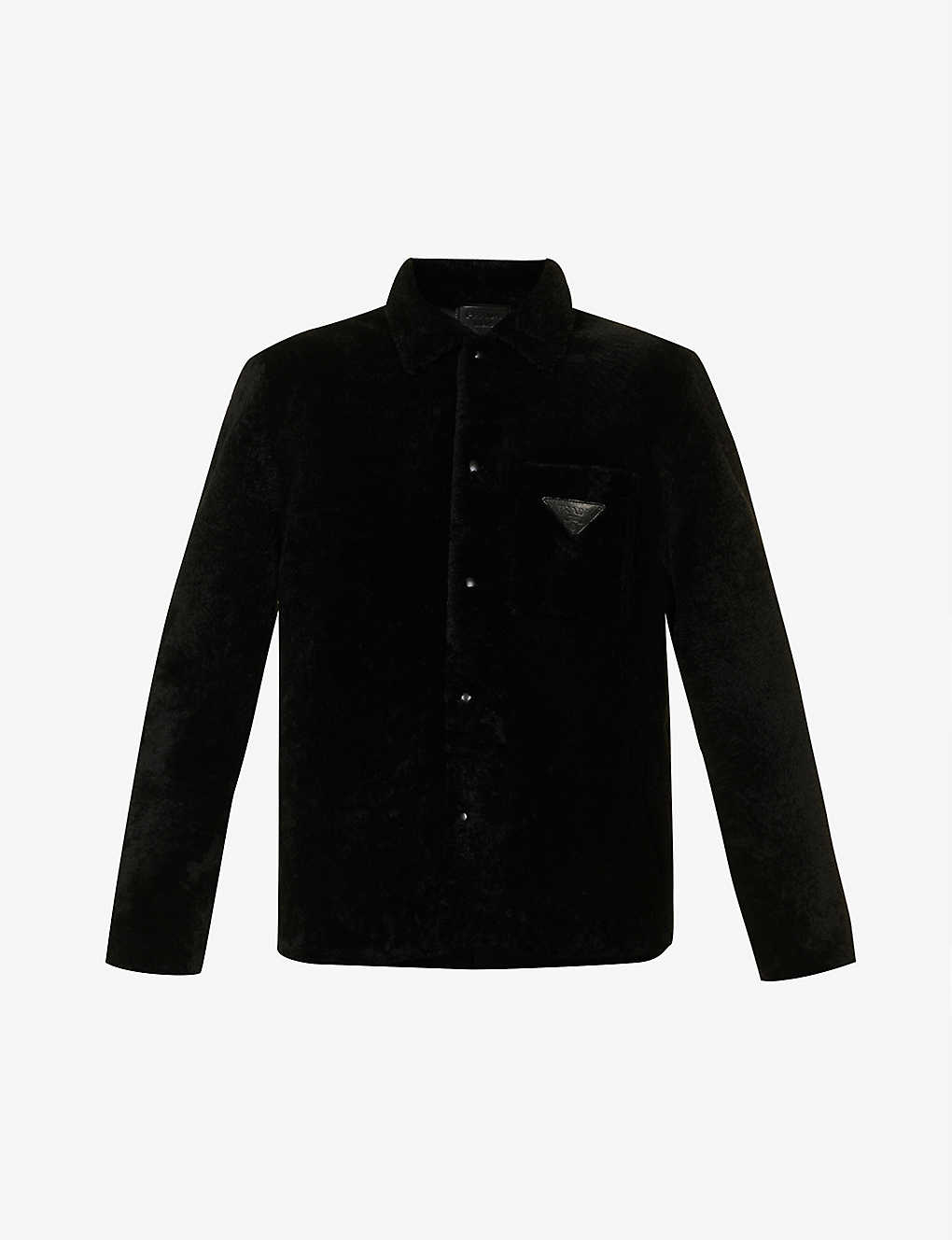 PRADA Brand-Patch Spread-Collar Regular-Fit Shearling Jacket | endource