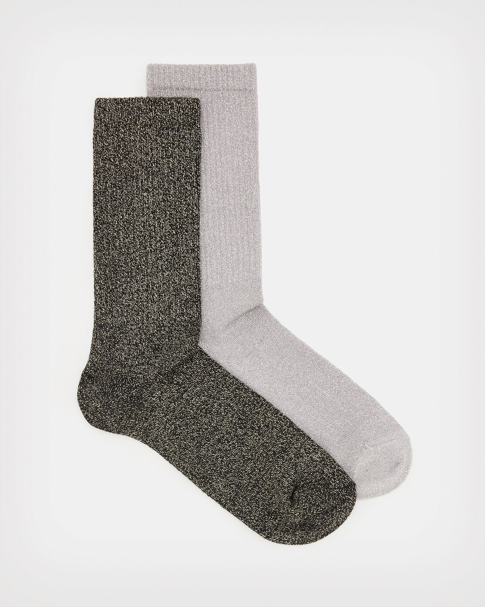 ALLSAINTS Metallic Ribbed Socks 2 Pack in Gold/Silver | endource