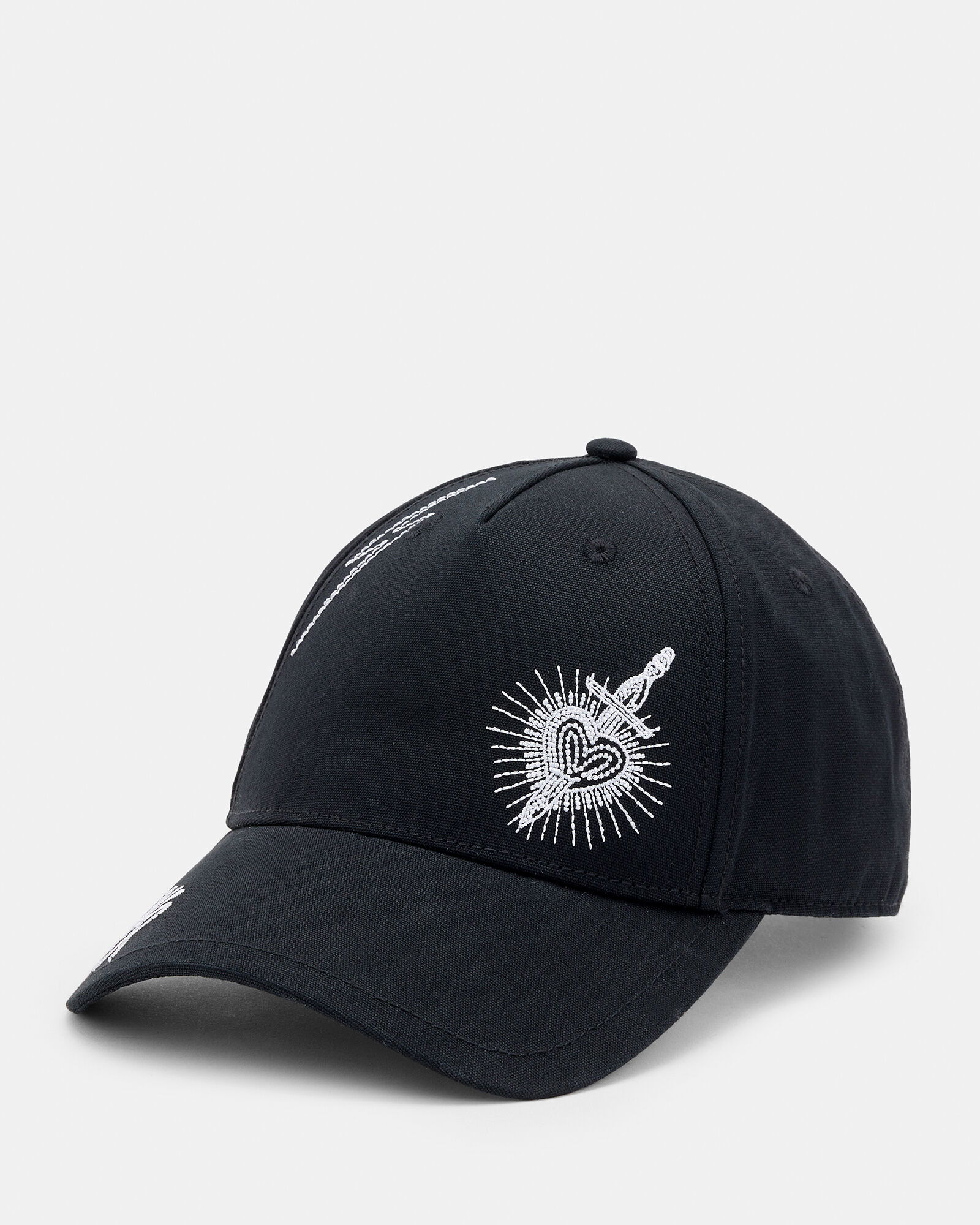 ALLSAINTS Ventra Embroidered Cap in BLACK/MATTE BLACK | endource