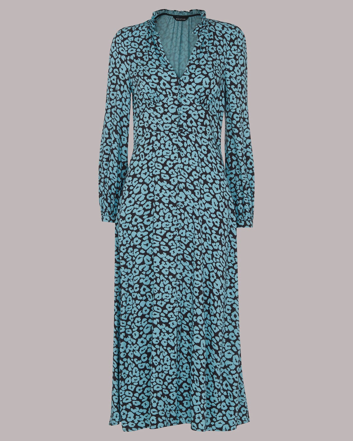 WHISTLES Blue/Multi Fuzzy Leopard Midi Dress in Blue/Multi | endource