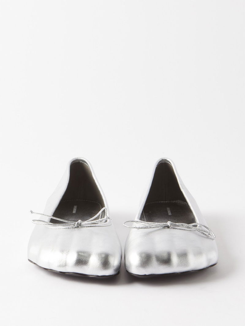 BALENCIAGA Anatomic Pump Metallic-Leather Ballet Flats in Silver | endource