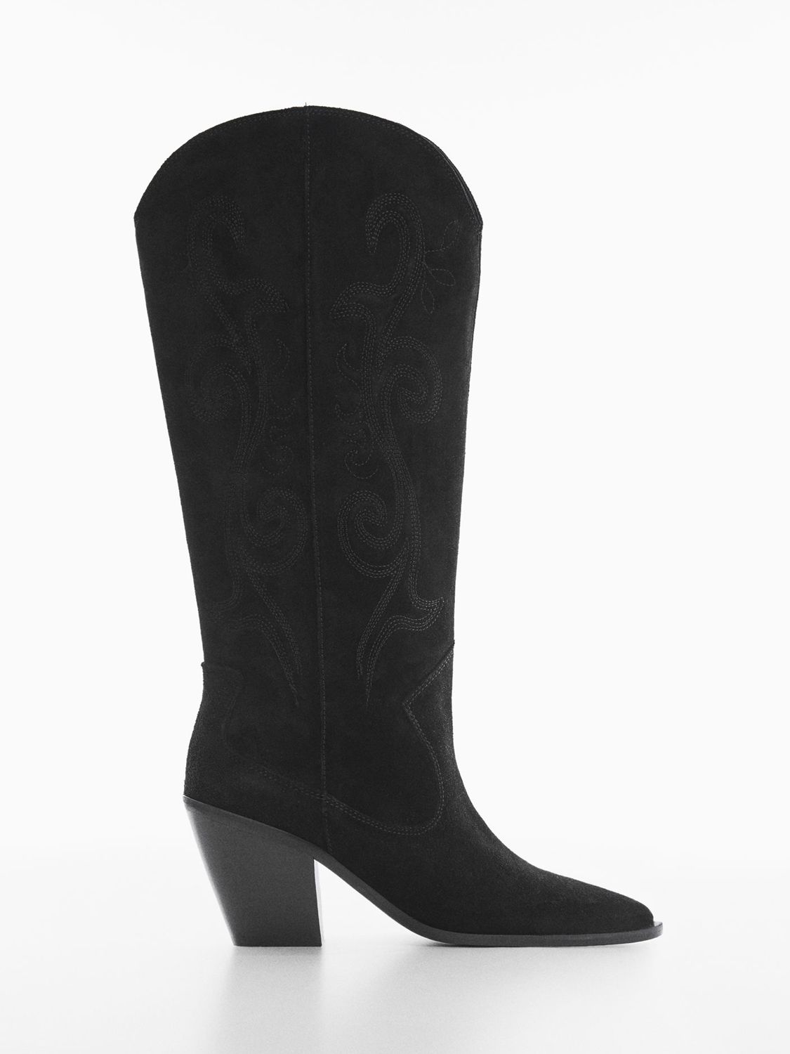 MANGO Ute Leather Cowboy Boots in Black | endource