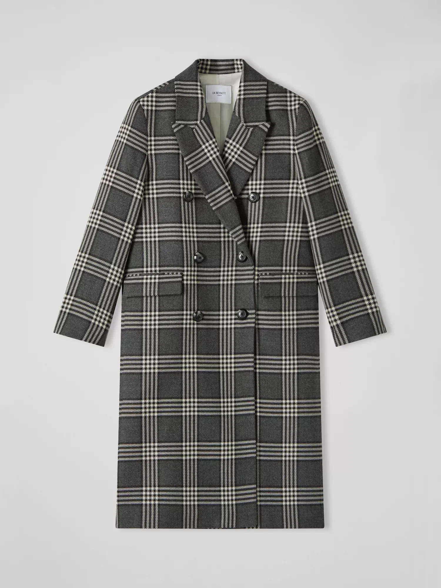 L.K. BENNETT Quentin Check Wool Coat in Grey/Cream | endource