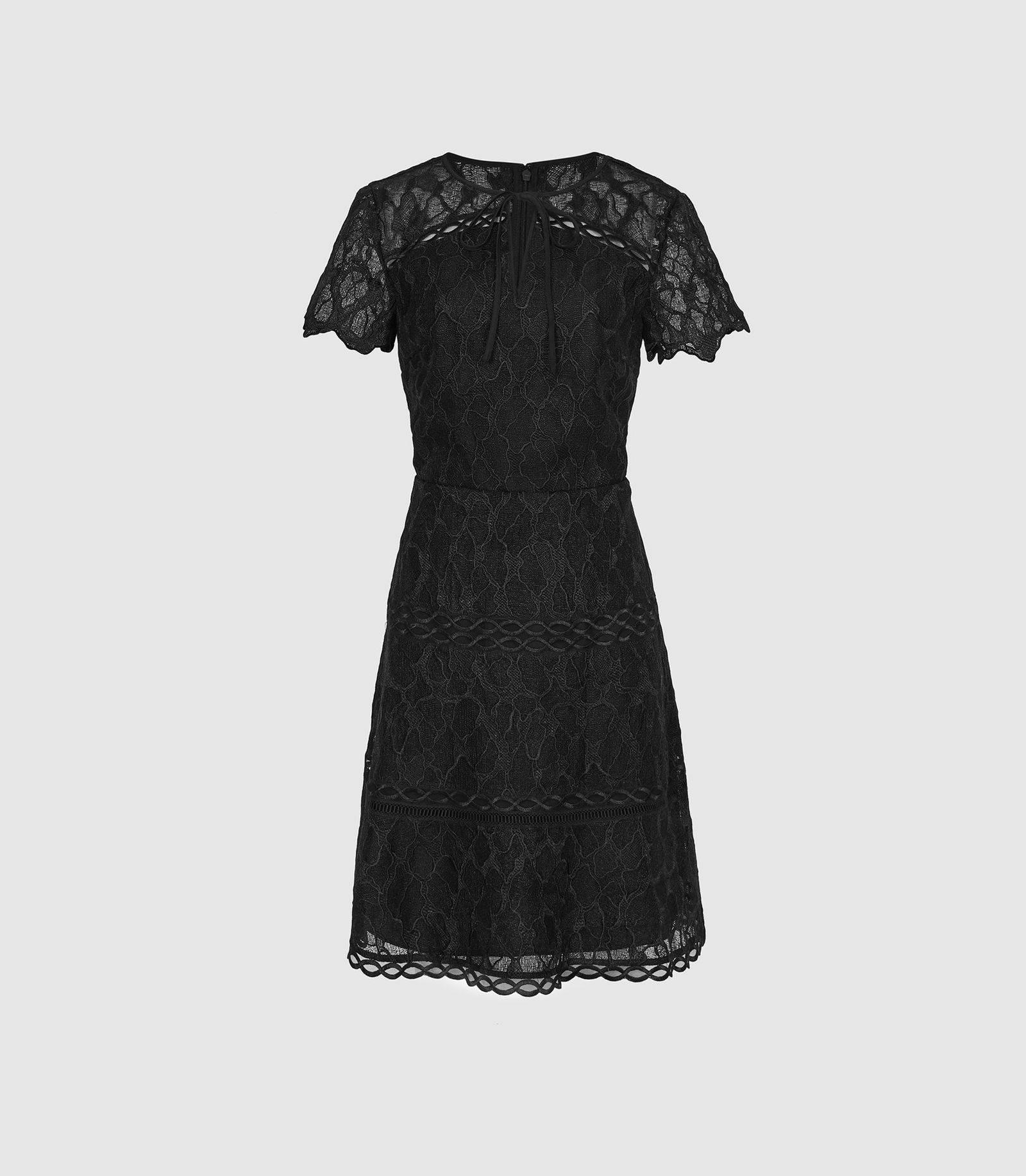 REISS Czara Lace Midi Dress in Black | endource