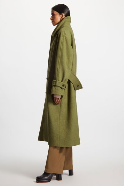 COS Tailored Herringbone Wool-Blend Coat in GREEN | endource
