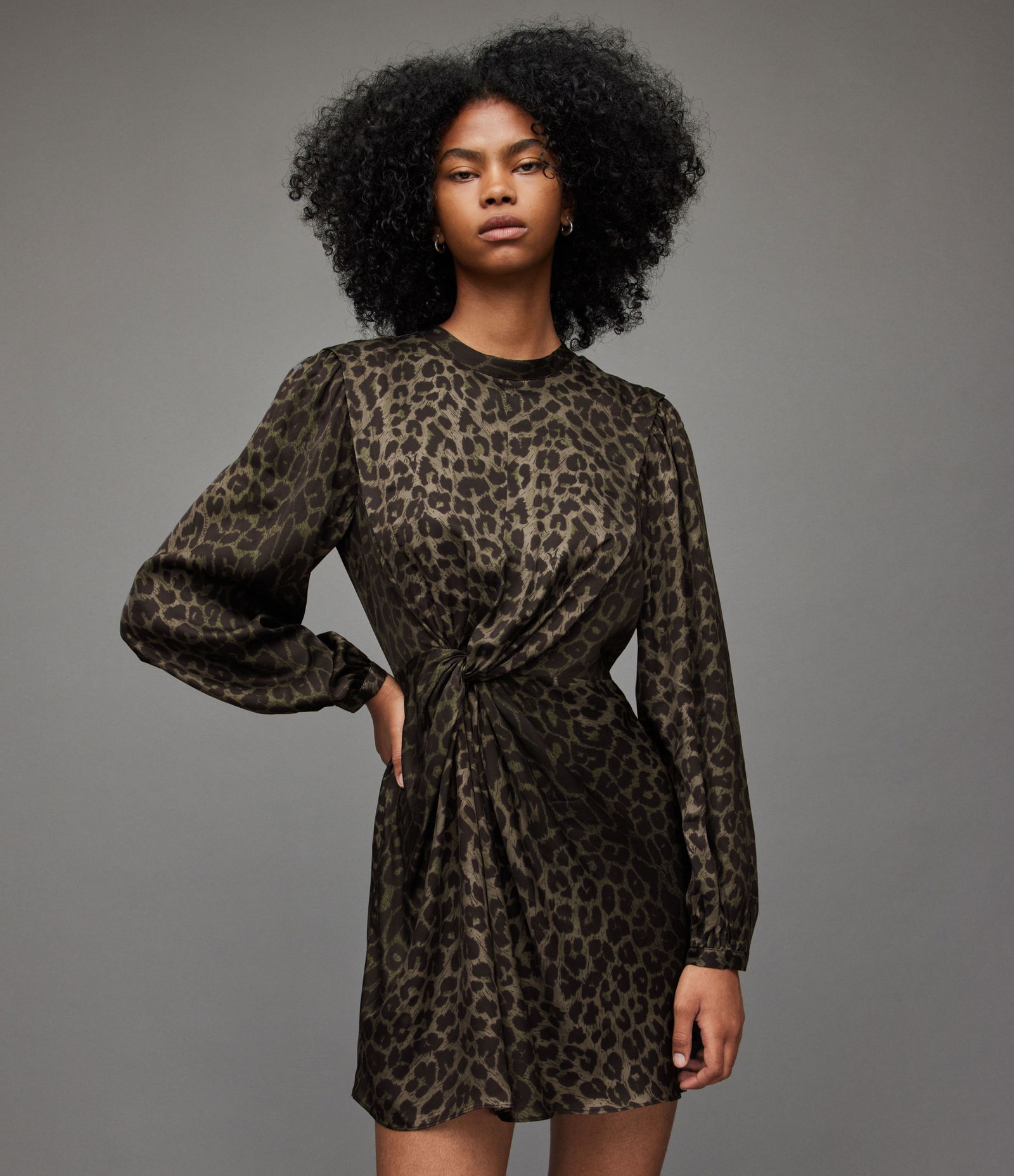 ALLSAINTS Jemima Leppo Mini Dress in Khaki Green | endource