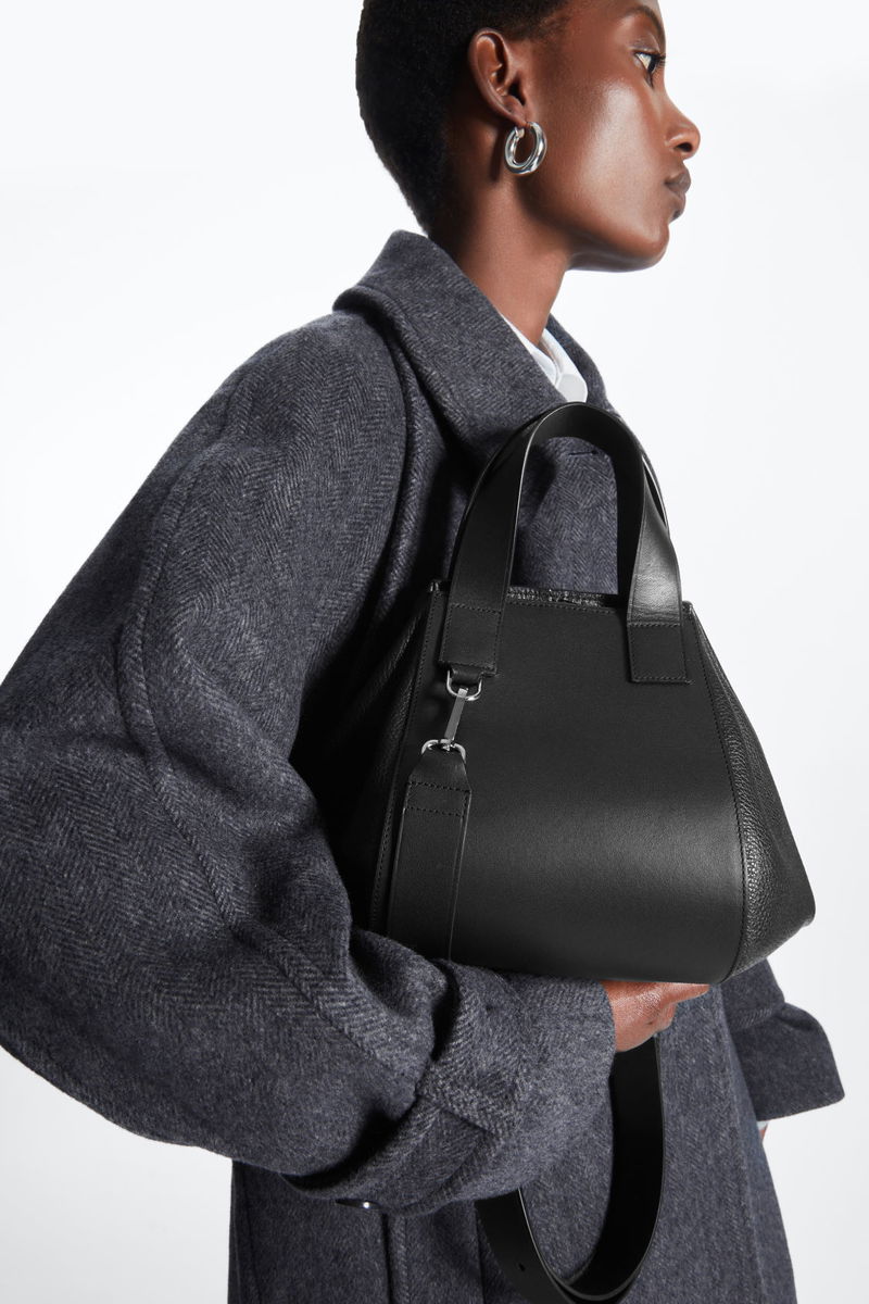 COS Mini Leather Bowling Bag in BLACK | endource