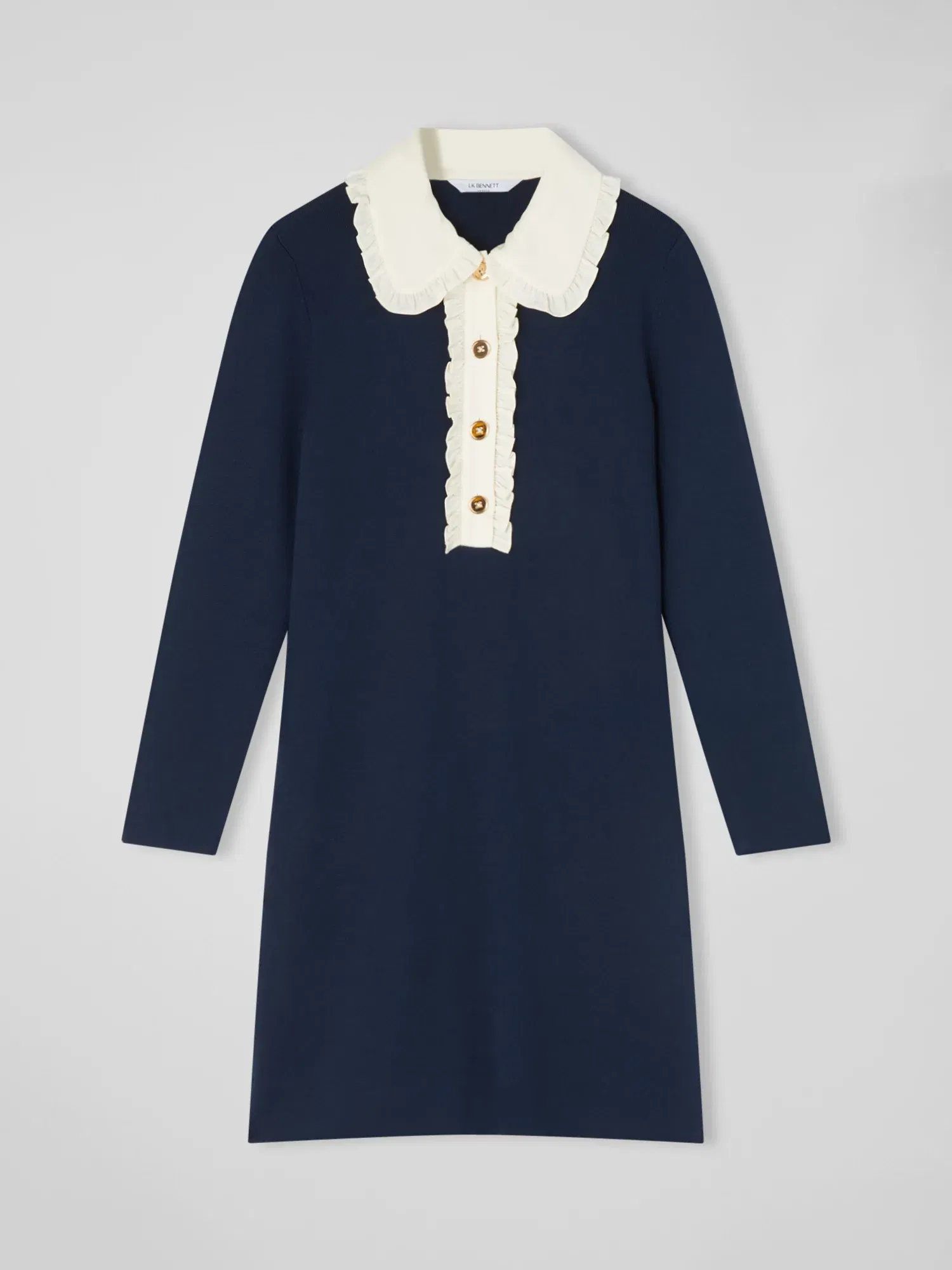 L.K. BENNETT Paris Contrast Collar Dress in Navy/Cream | endource
