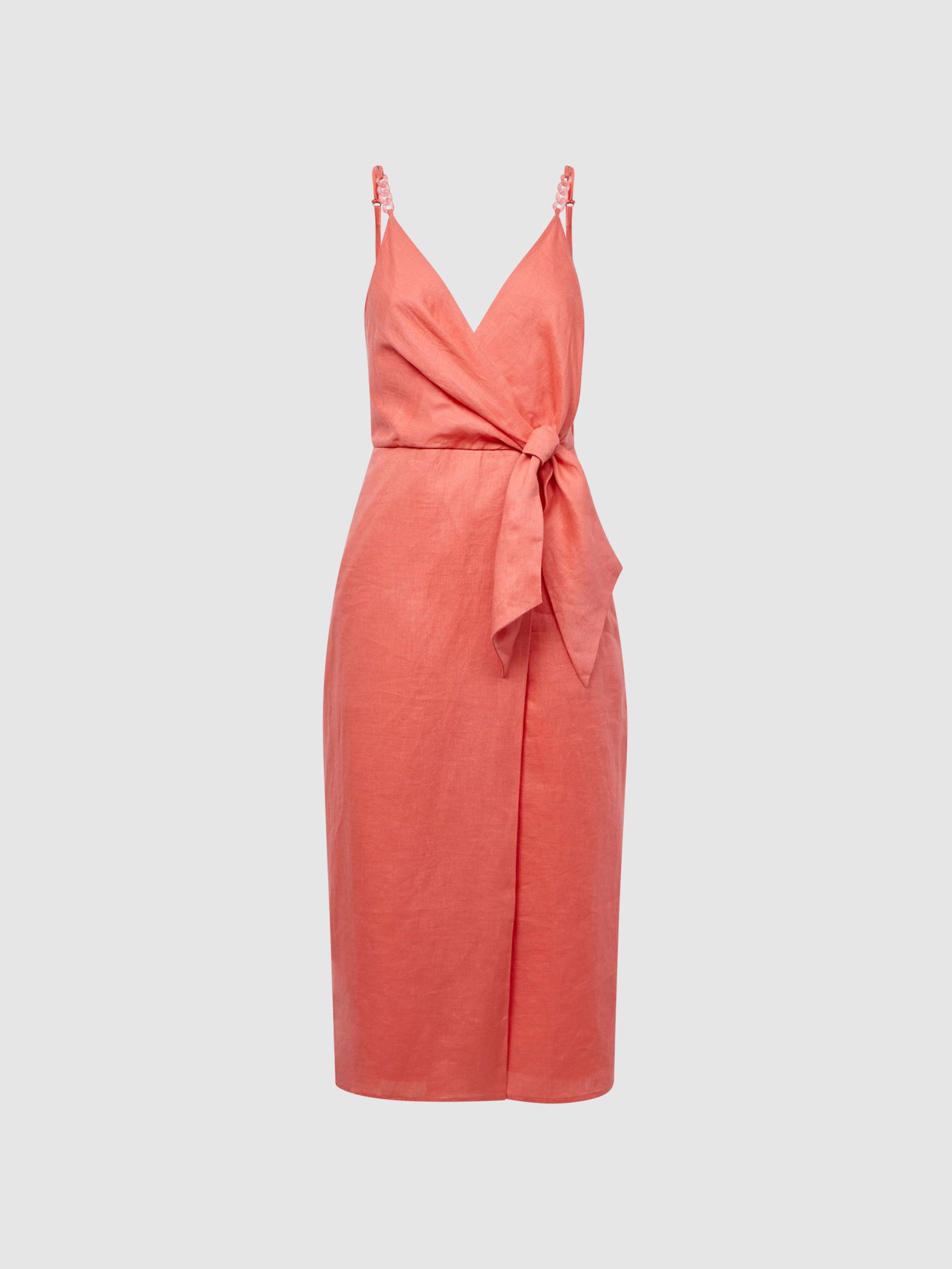 REISS Esme Linen Side Tie Midi Dress | endource