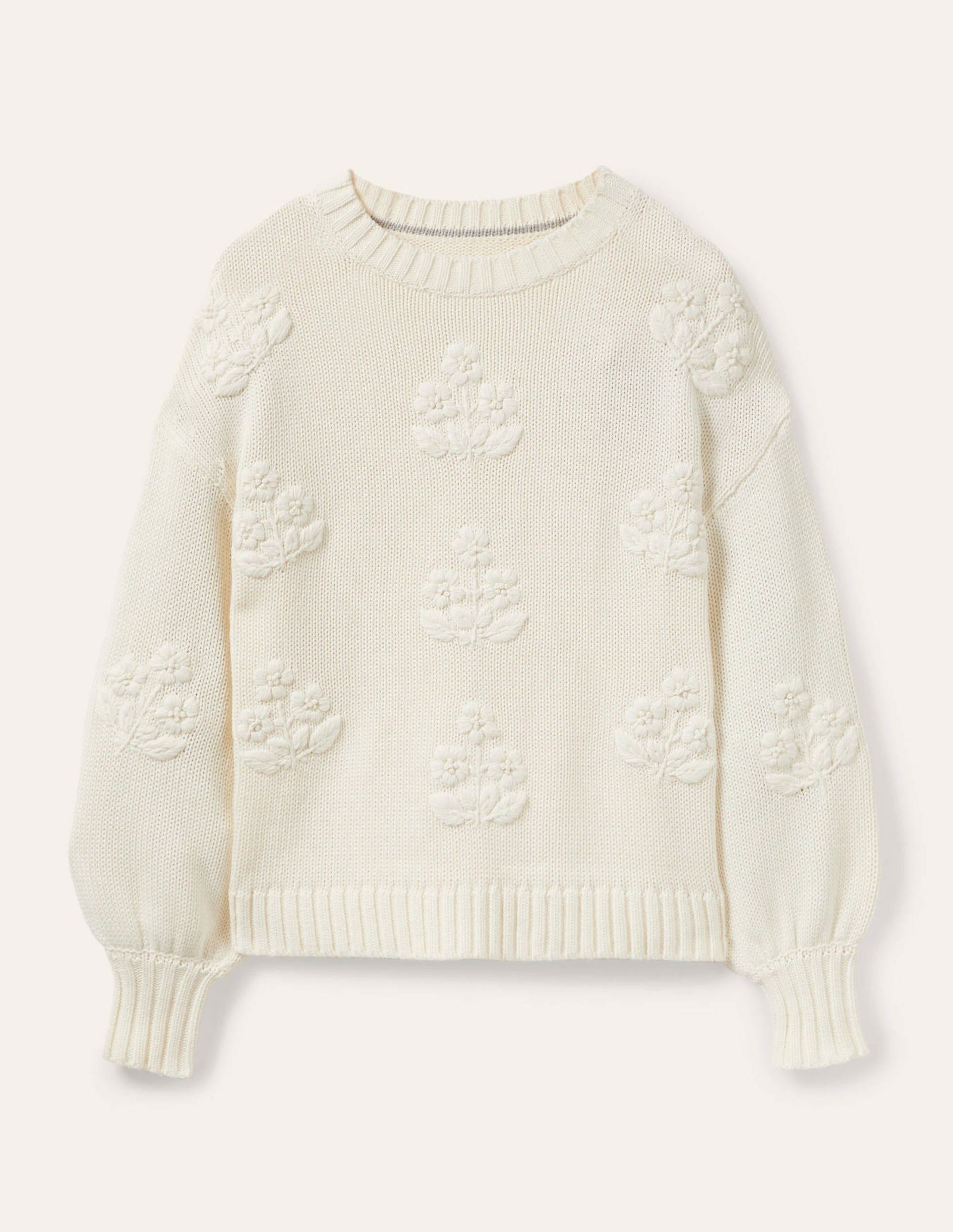 BODEN Embroidered Blouson Jumper in Ivory, Embroidery | Endource