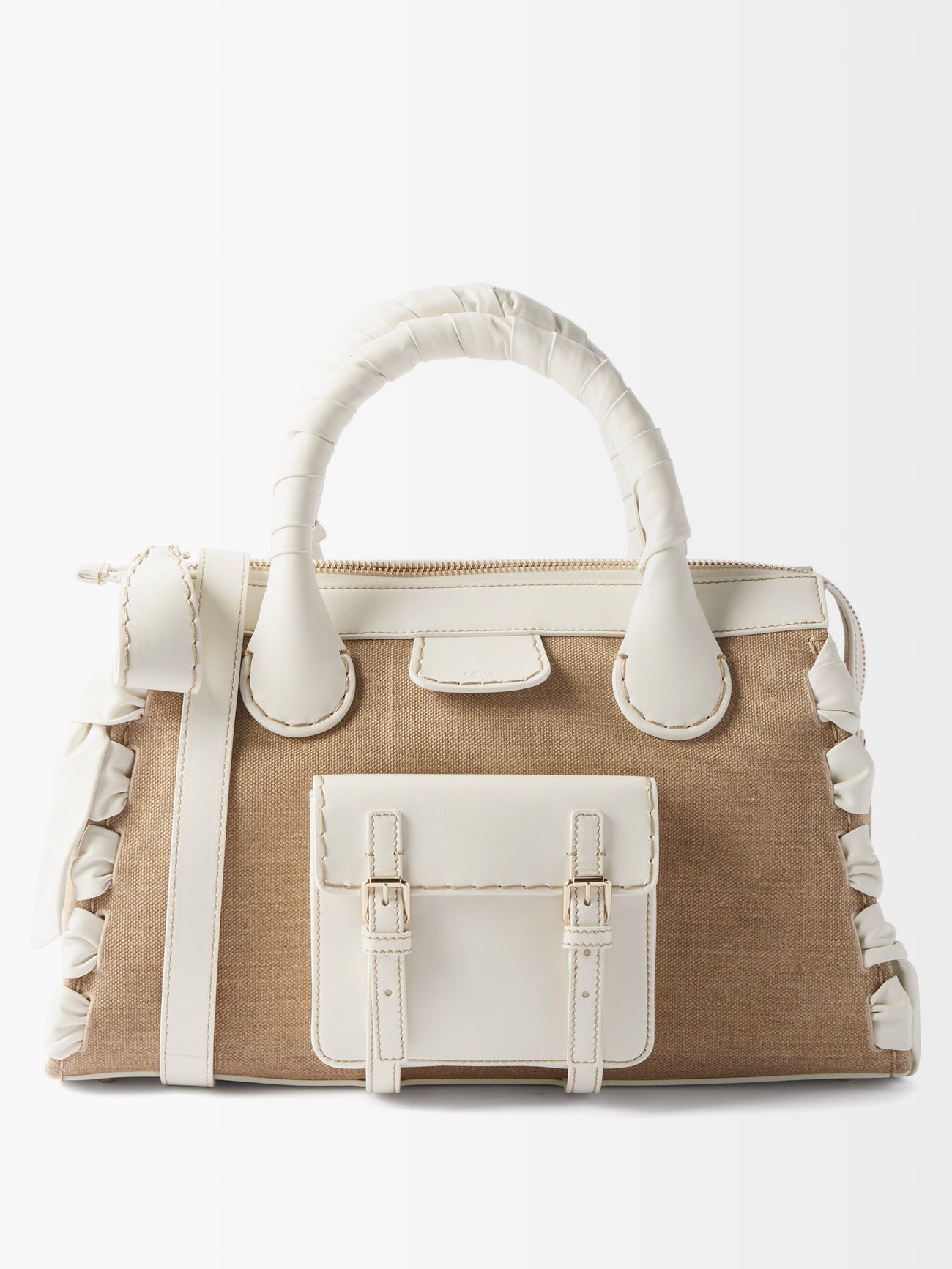 CHLOÉ Edith Medium Linen And Leather Bag in Beige | endource
