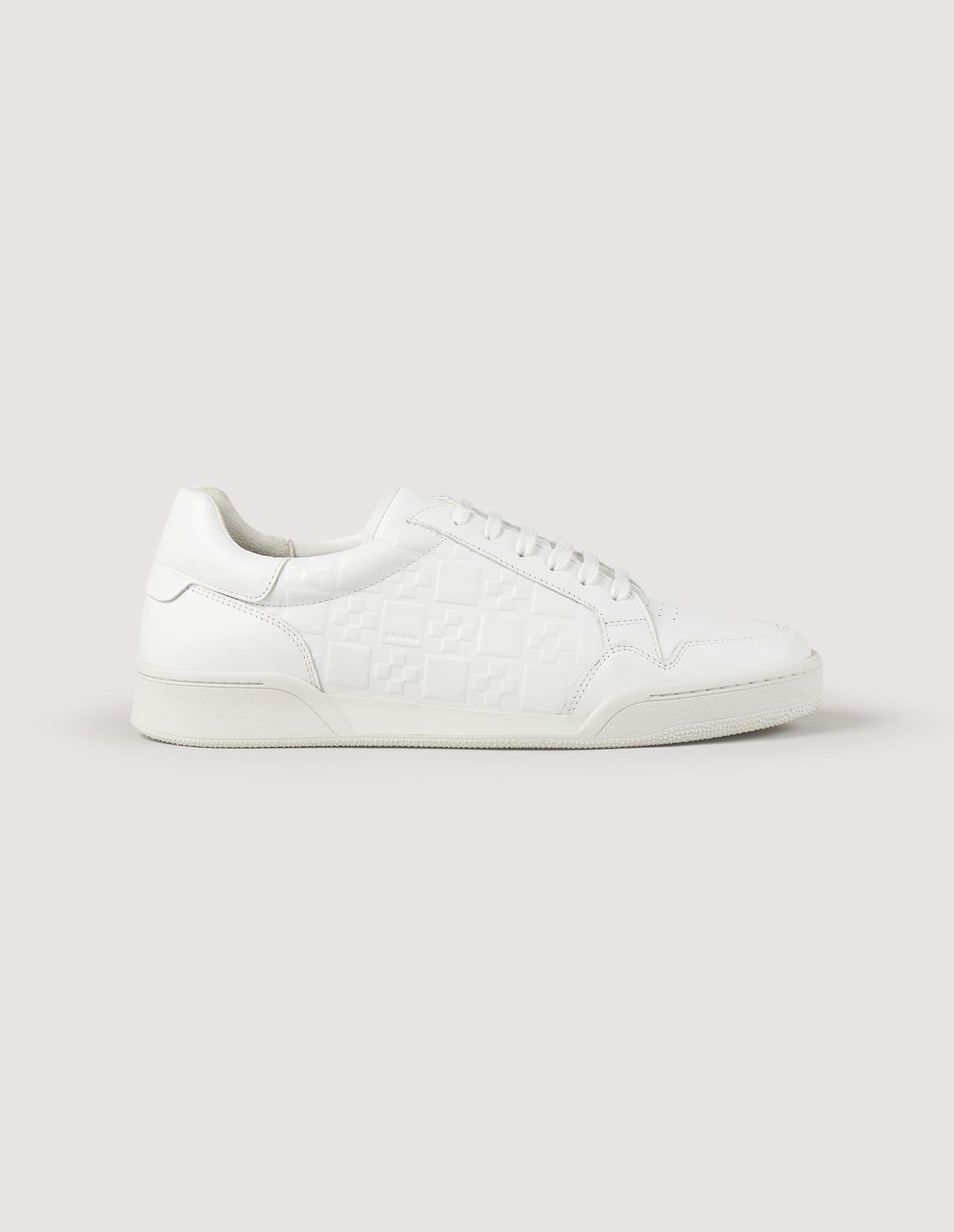 SANDRO Embossed Square Cross Leather Trainers | Endource