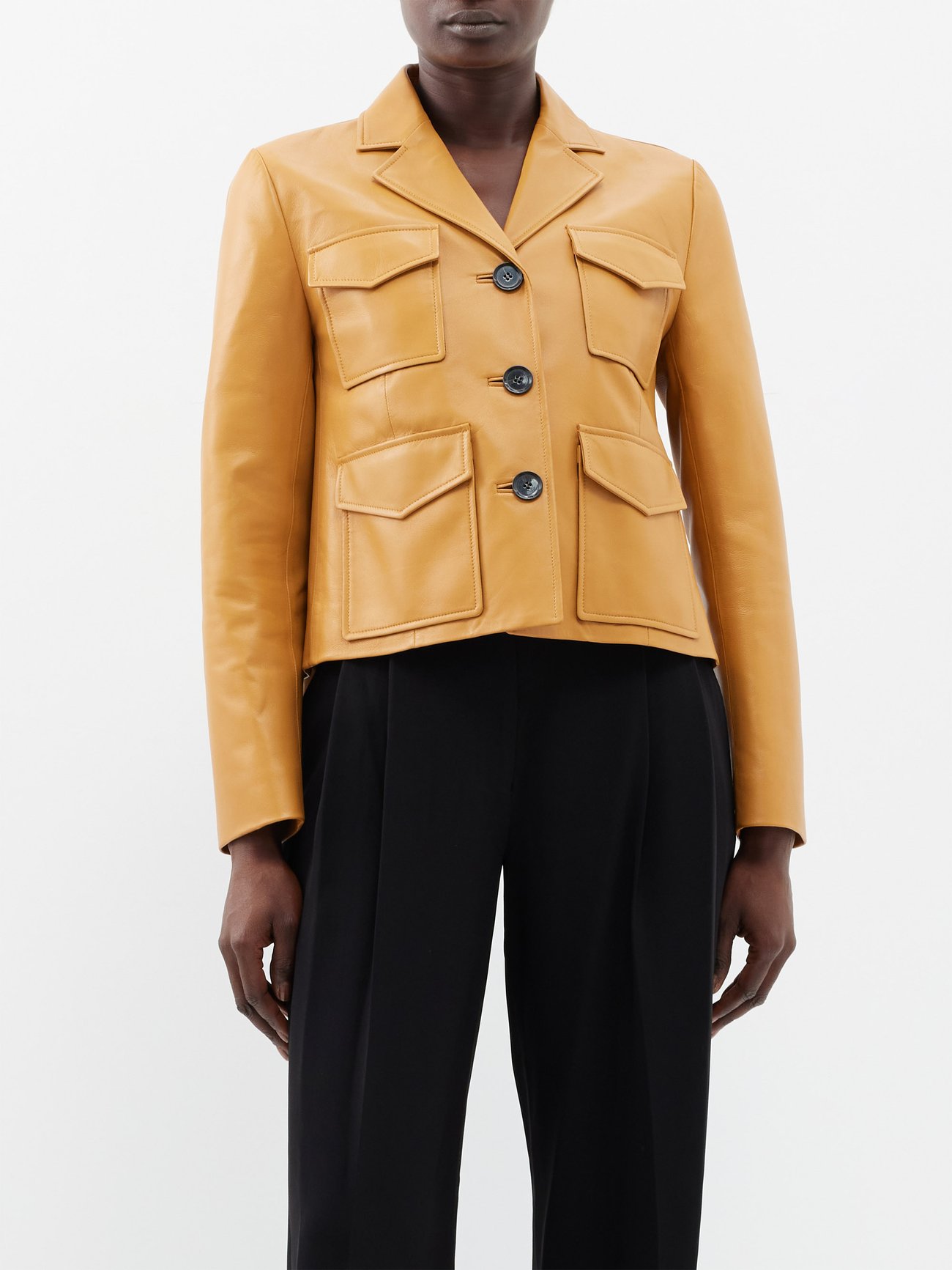 PROENZA SCHOULER Patch-Pocket Leather Jacket in Yellow | endource