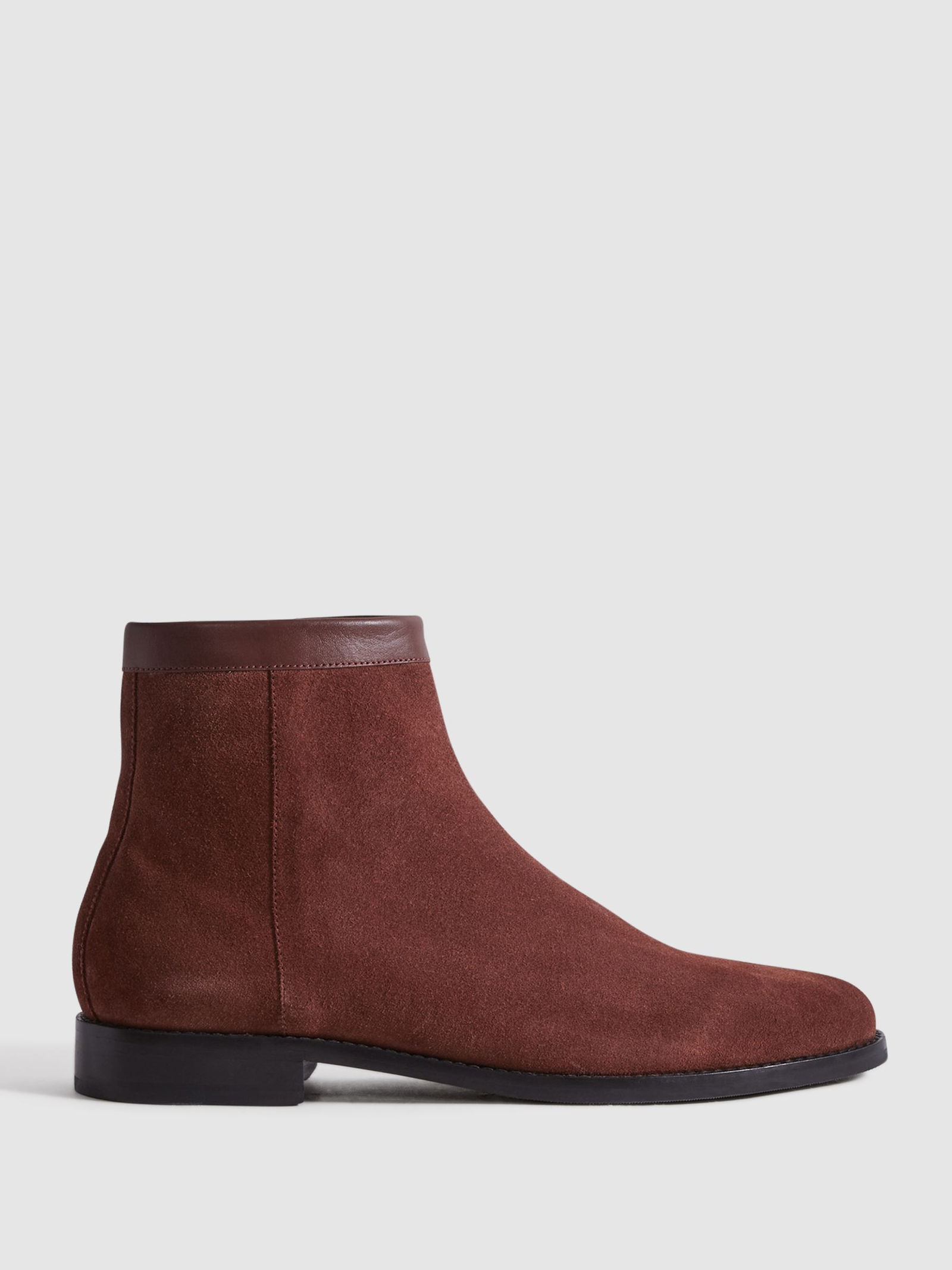REISS Clay Suede Zip-Through Boots in Rust | endource