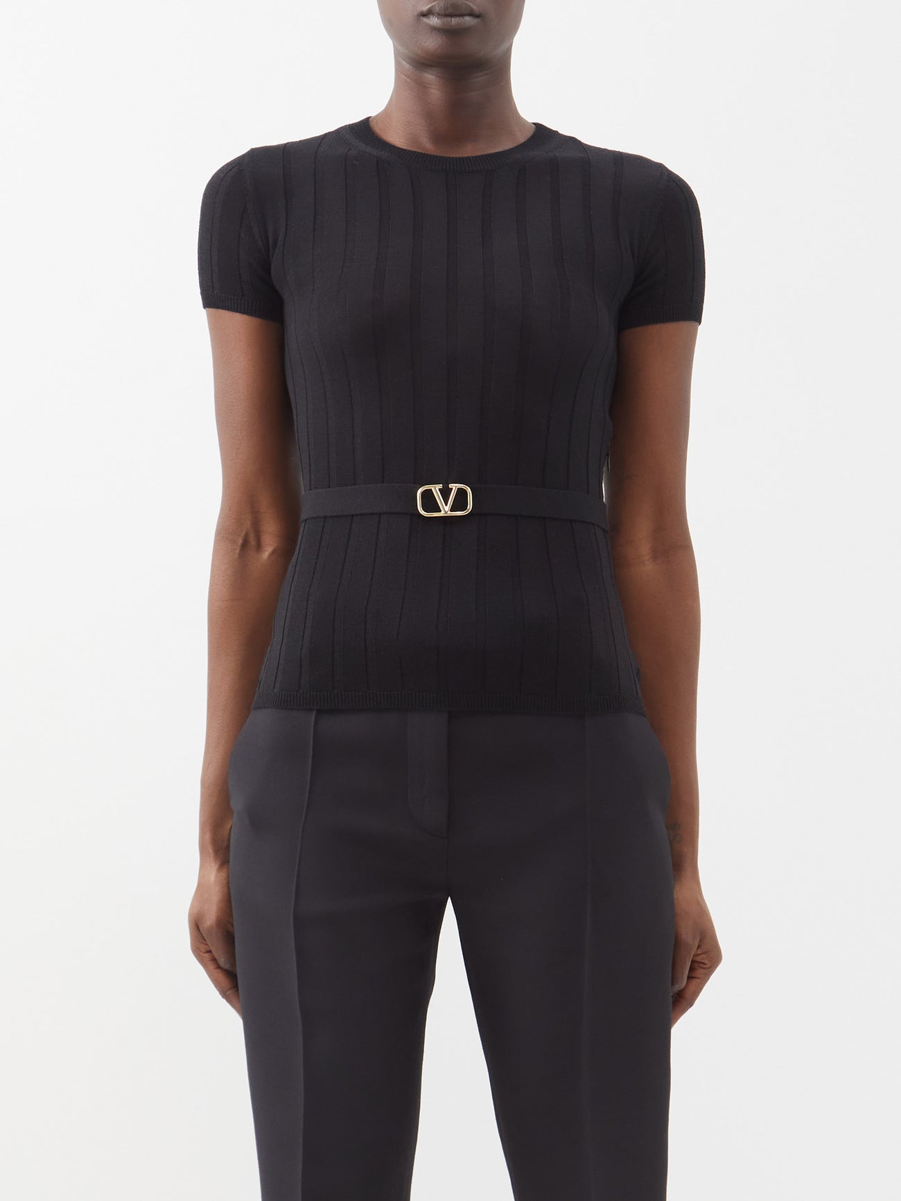 Valentino V-Logo Wool Sweater in Black | endource