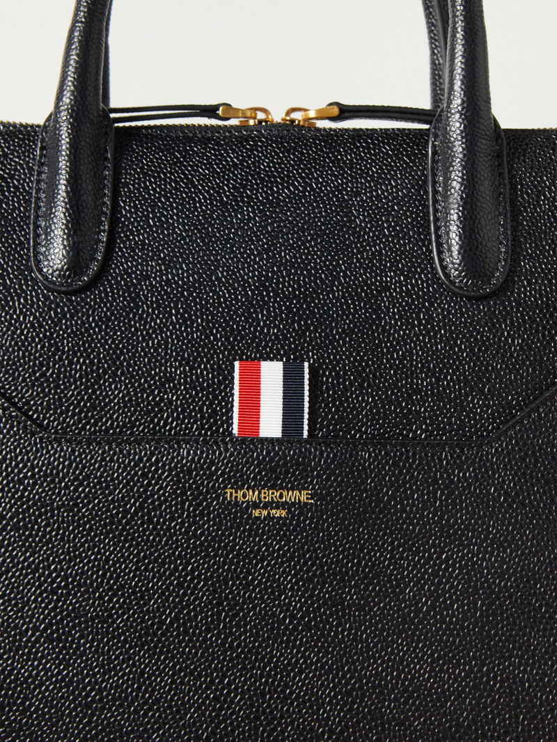 Thom Browne Pebbled-Leather Briefcase in Black | Endource