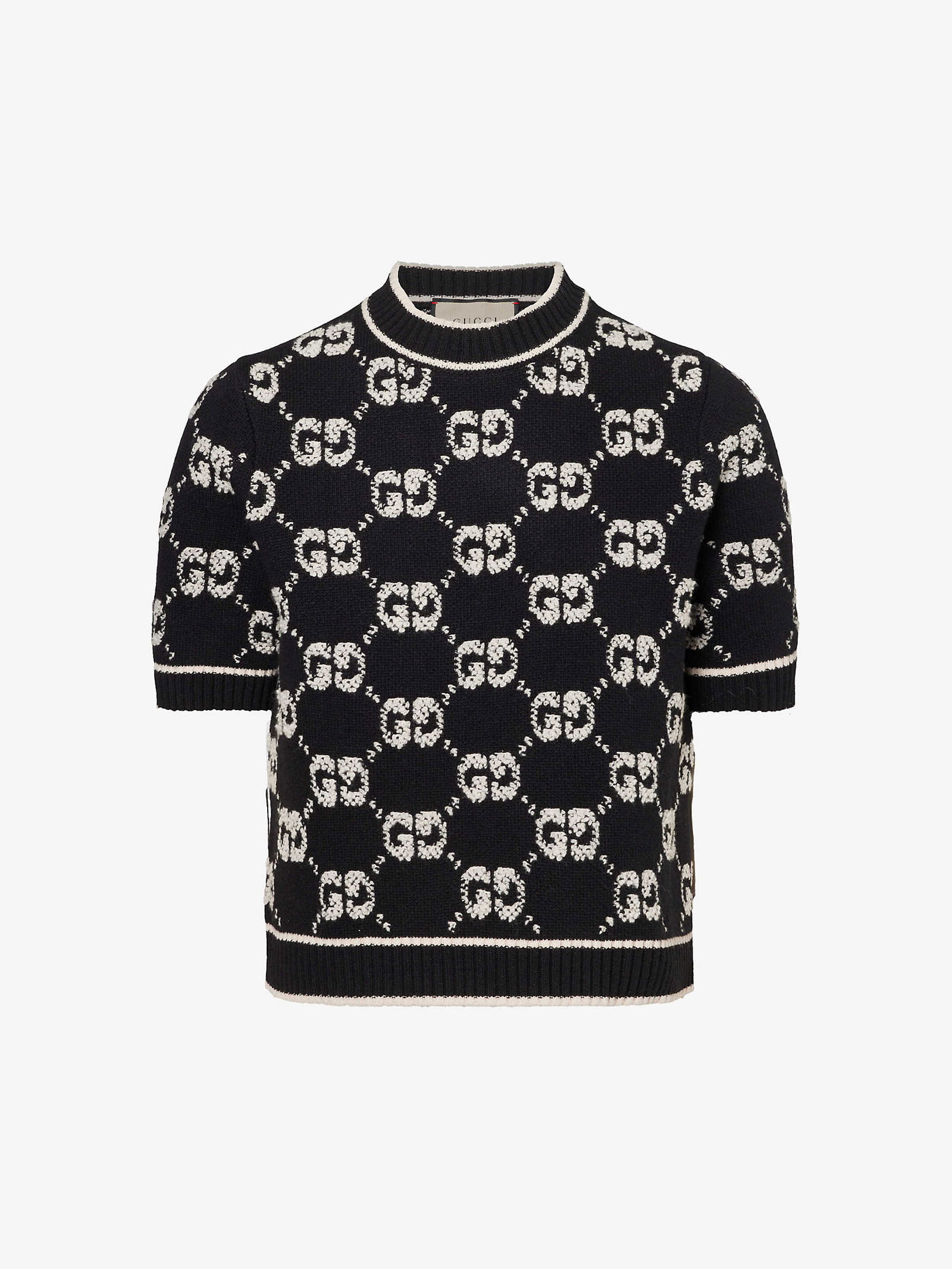 GUCCI Monogram-Pattern Bouclé-Texture Wool-Knit Top in BLACK IVORY ...