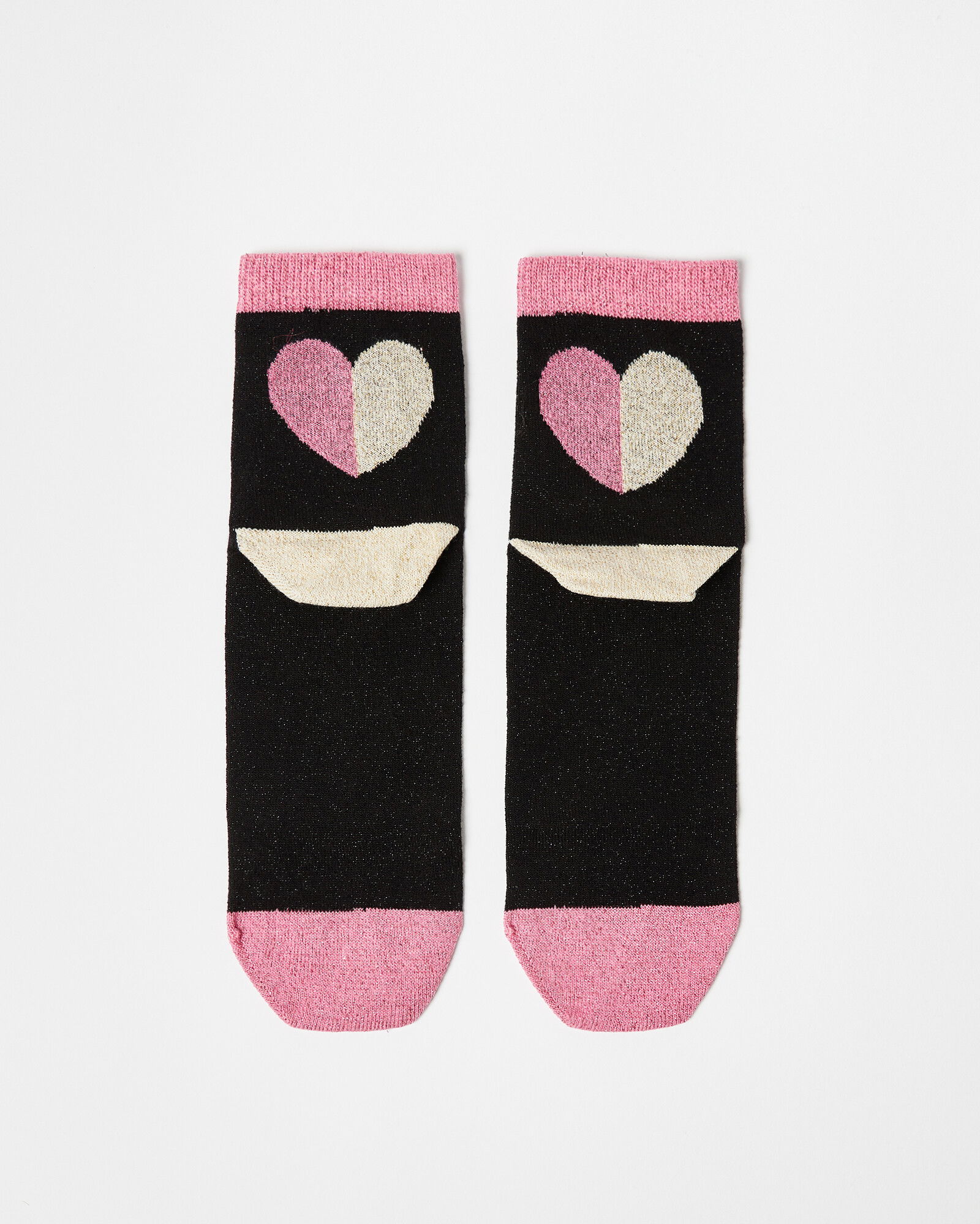 OLIVER BONAS Glitter Heart Ankle Socks in Black | endource