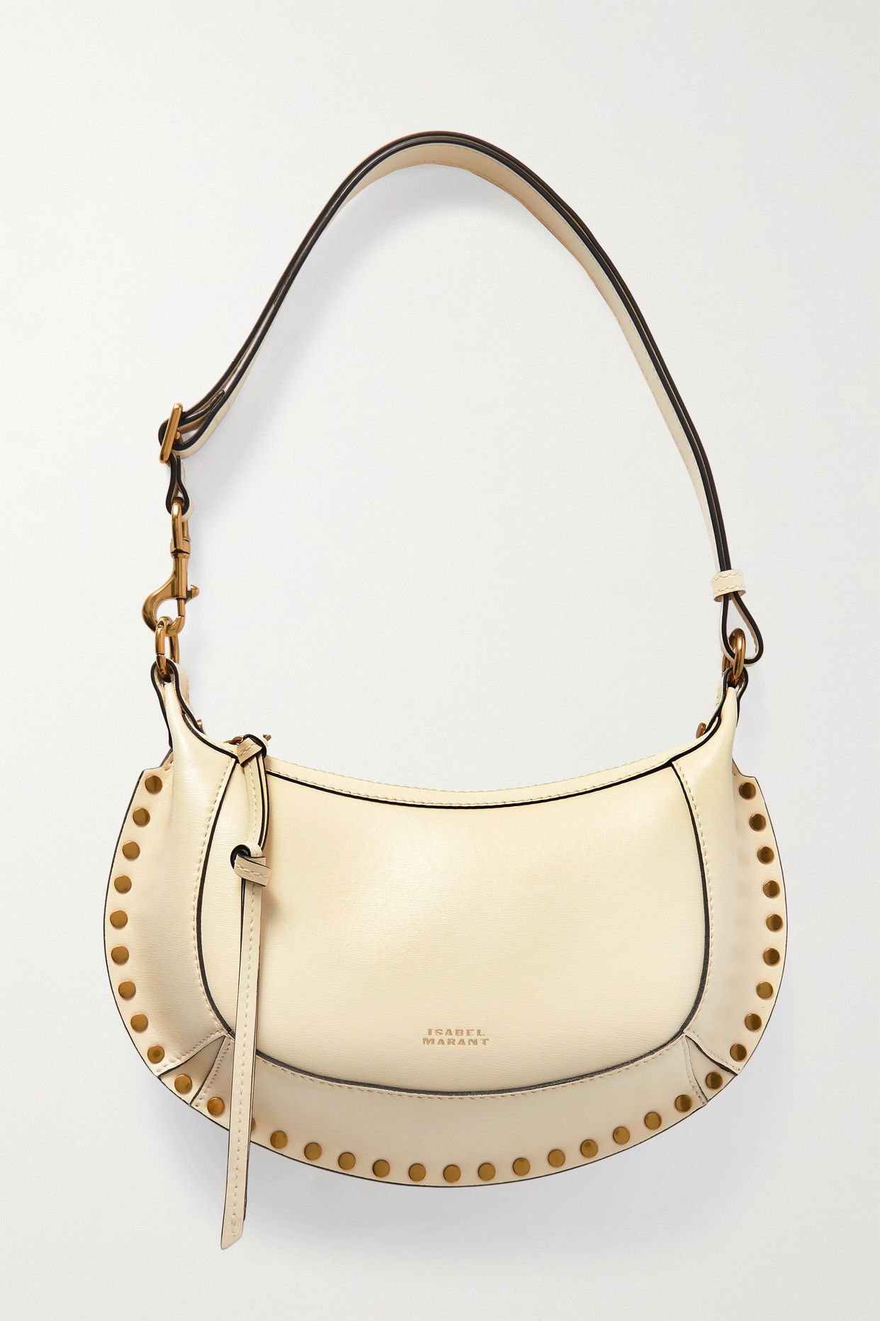 ISABEL MARANT Oskan Moon Studded Leather Shoulder Bag in Cream | Endource