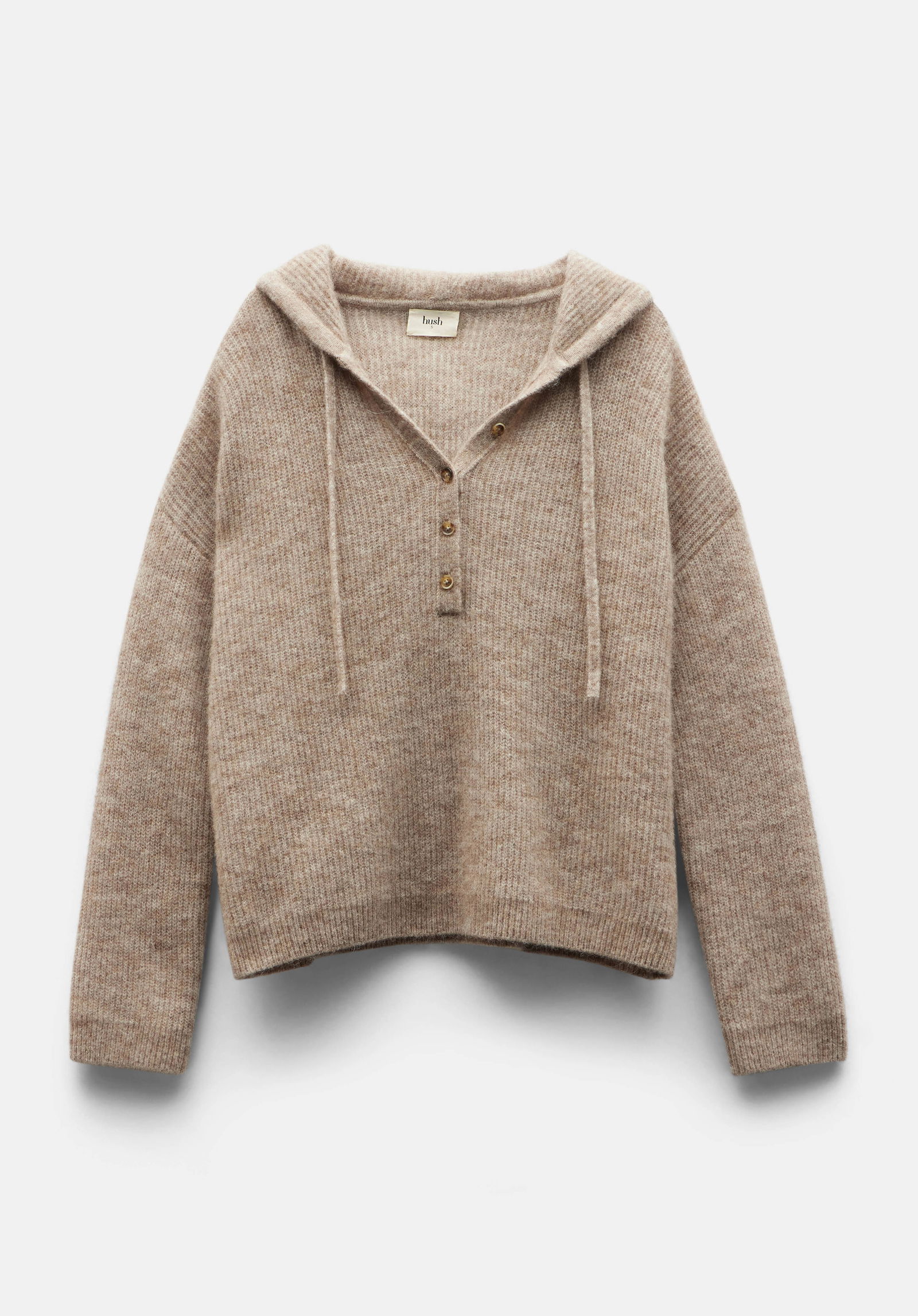 HUSH Halle Rib Knitted Hoodie in Antler | endource