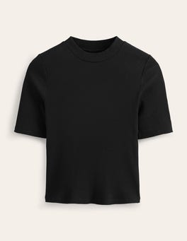 BODEN High Neck Ribbed Top in Black | endource