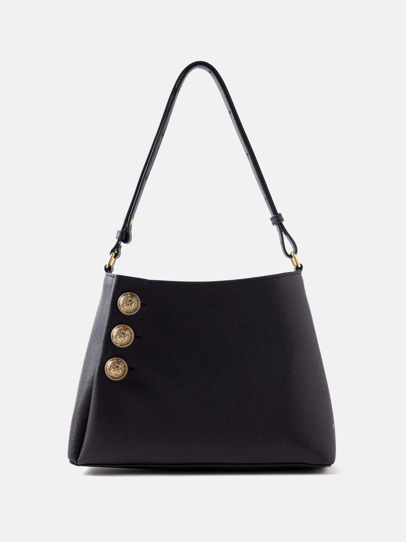 BALMAIN Emblème Grained-Leather Shoulder Bag in Black | endource