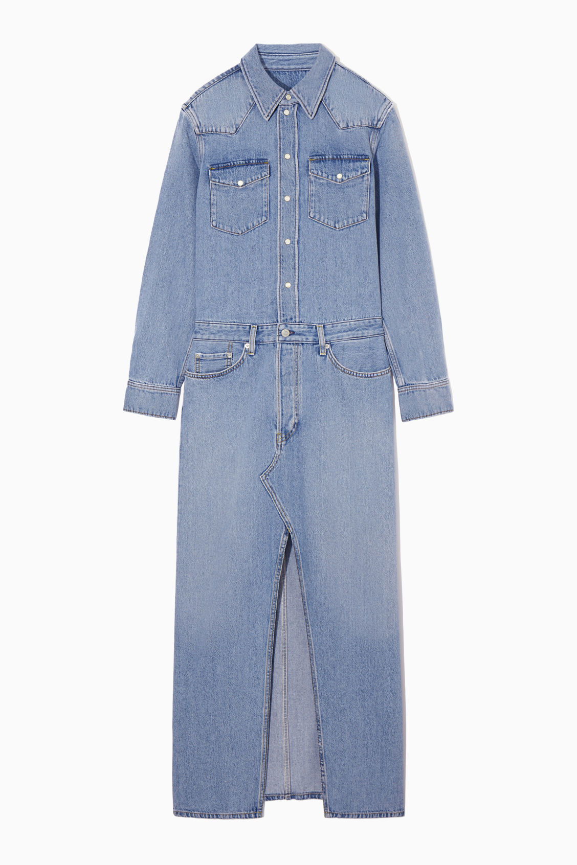 COS Denim Maxi Shirt Dress in DUSTY LIGHT BLUE | endource