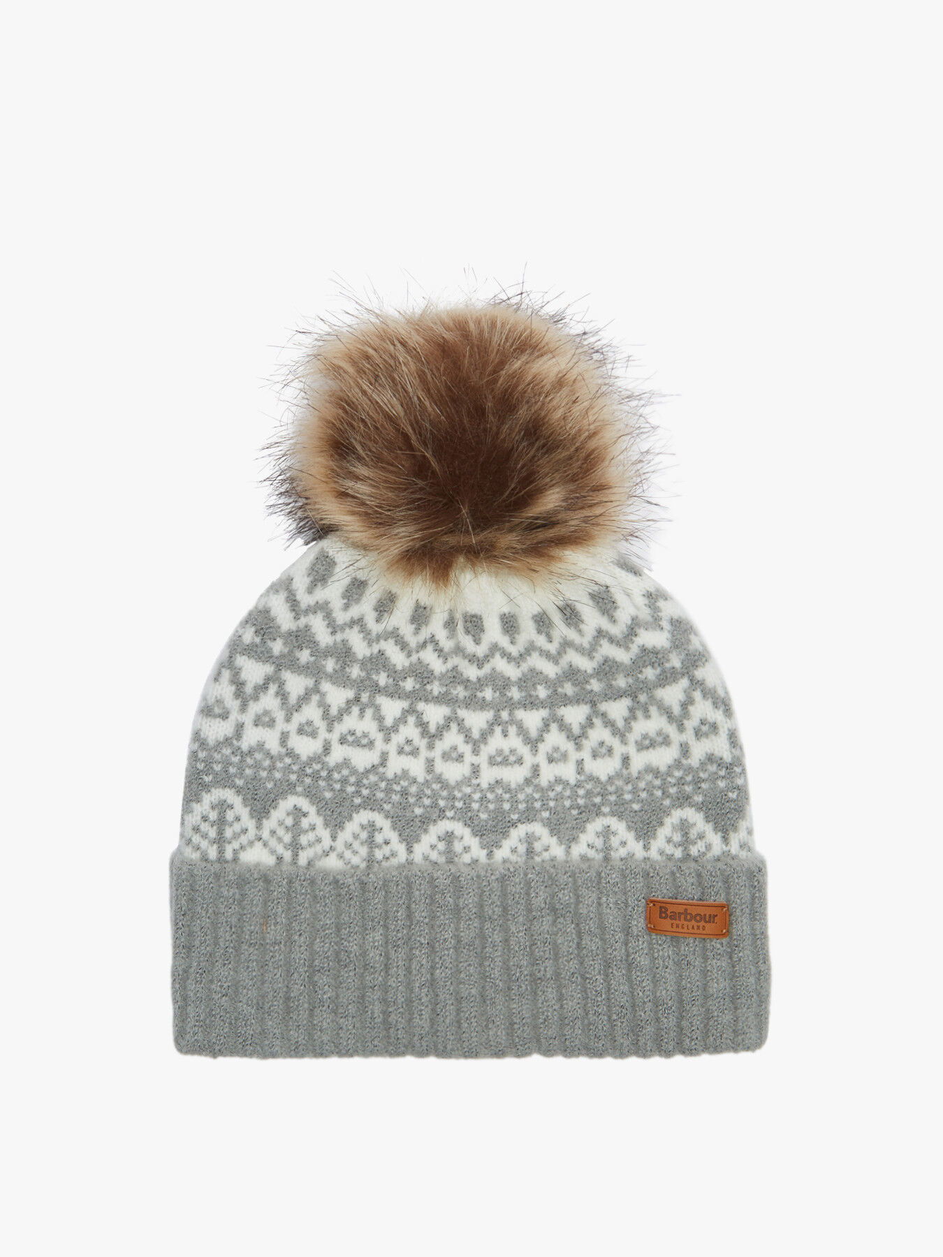 BARBOUR Alpine Fair Isle Pom Beanie in Grey | endource
