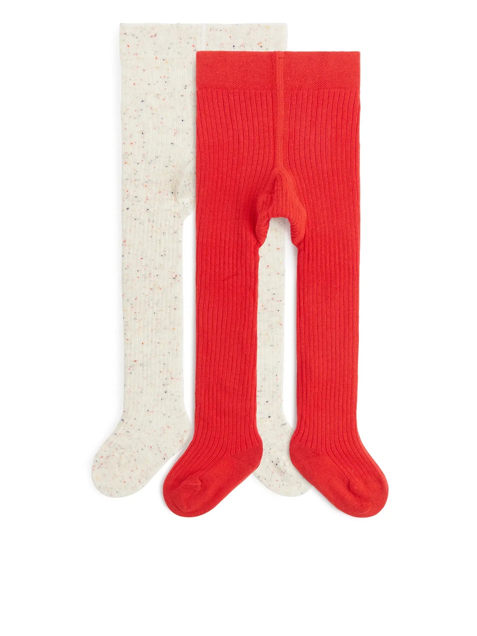 ARKET Cotton Tights, Set of 2 in Red/Off White Melange | endource