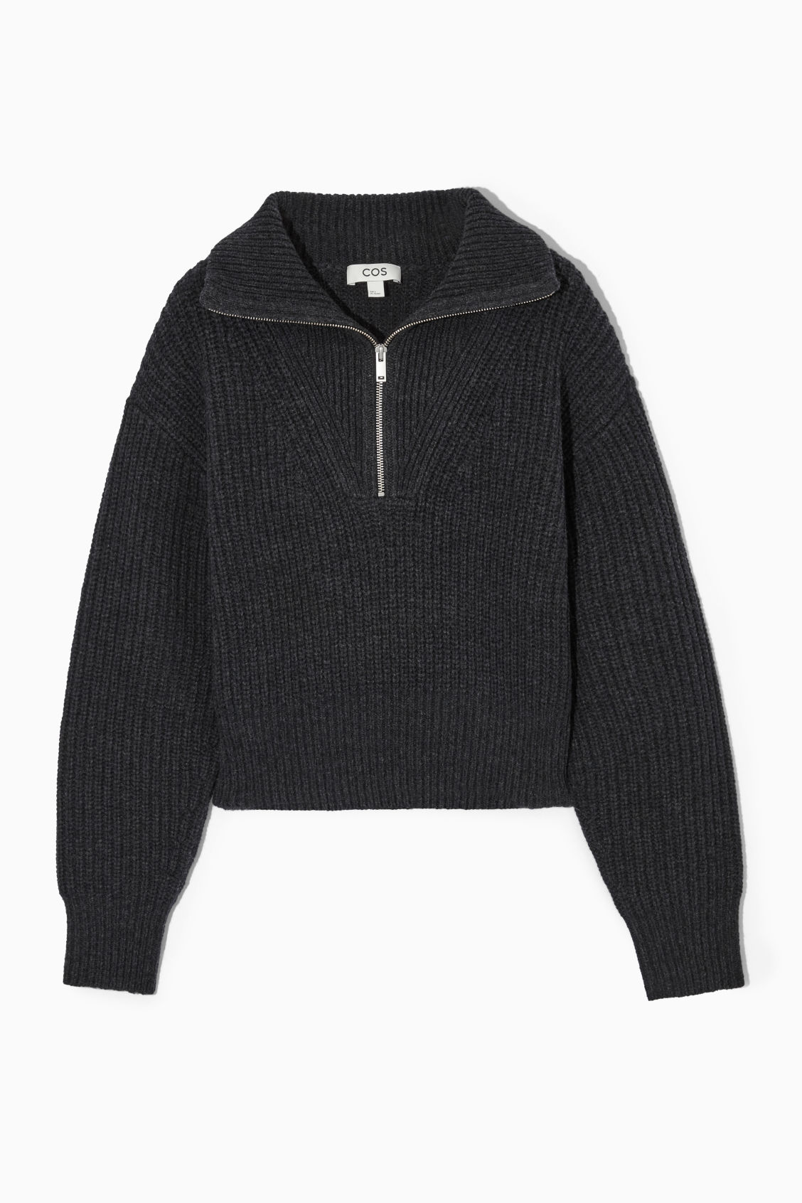 COS Half-Zip Funnel-Neck Wool Jumper in DARK GREY MÉLANGE | Endource