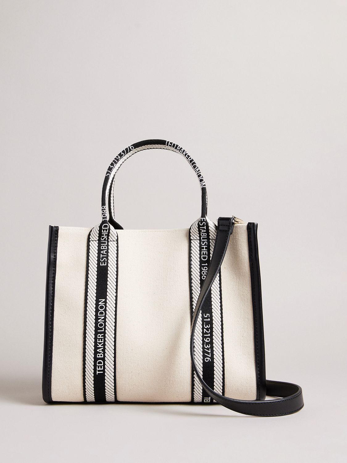 TED BAKER Georjea Small Branded Webbing Canvas Tote Bag in Black/White ...