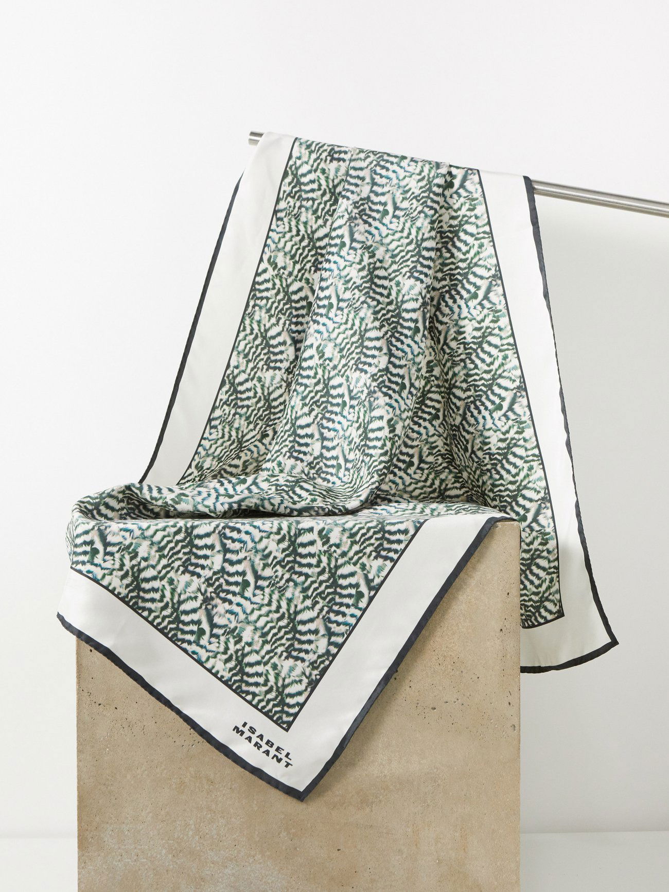 ISABEL MARANT Scarfili Abstract-Print Silk-Twill Scarf in Green | endource