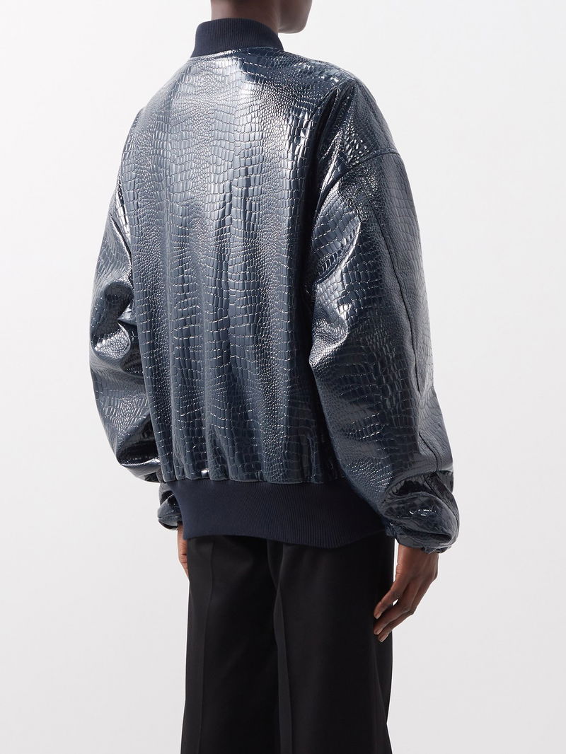 THE FRANKIE SHOP Hane Croc-Effect Faux-Leather Bomber Jacket | endource