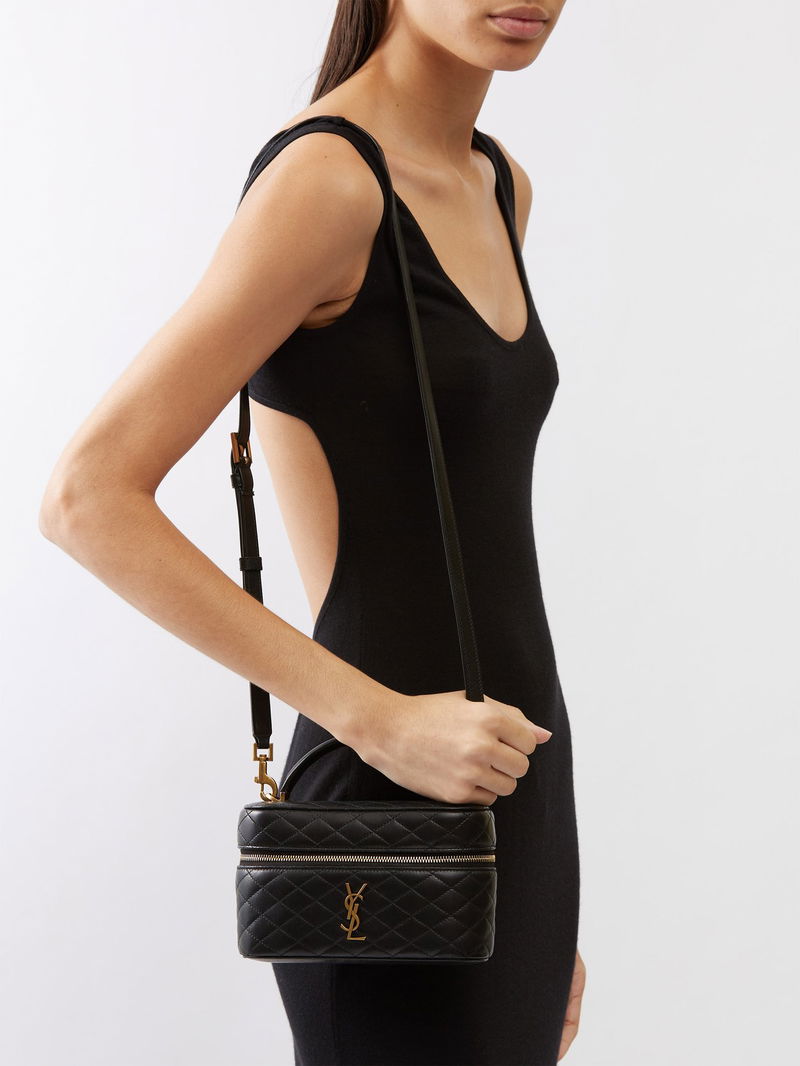 SAINT LAURENT Gaby Mini Quilted-Leather Vanity Cross-Body Bag in Black | endource