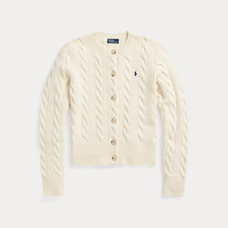 Polo Ralph Lauren Cable Knit Wool Cashmere Cardigan In Tan Endource