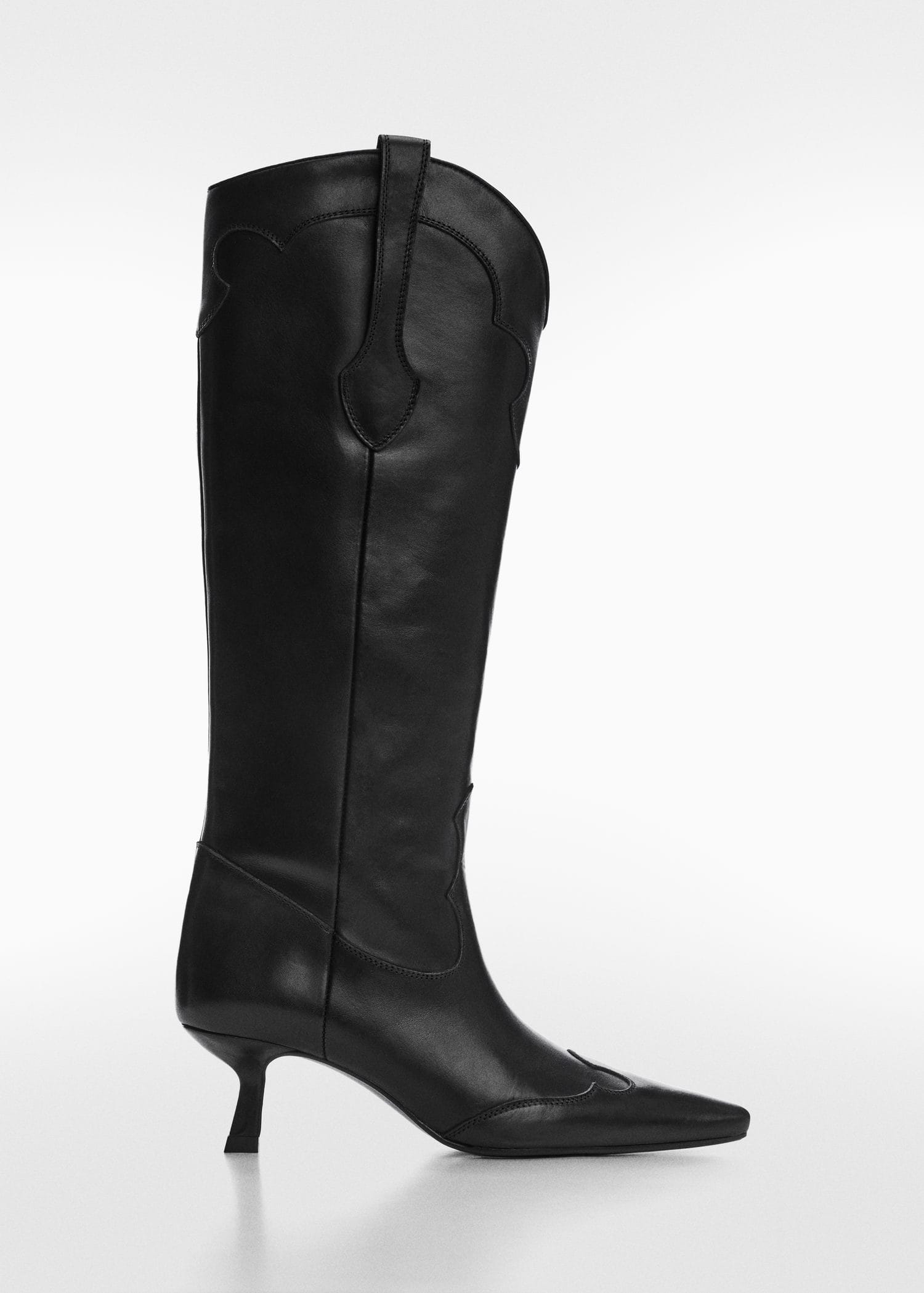 MANGO Cowboy Leather Boots in Black | endource