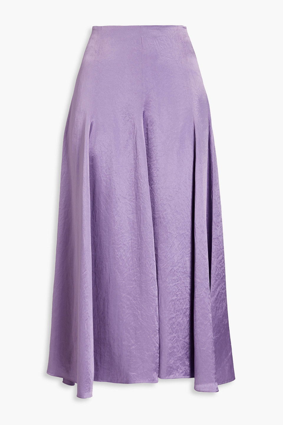 VINCE. Pleated Satin Midi Skirt in Purple | endource