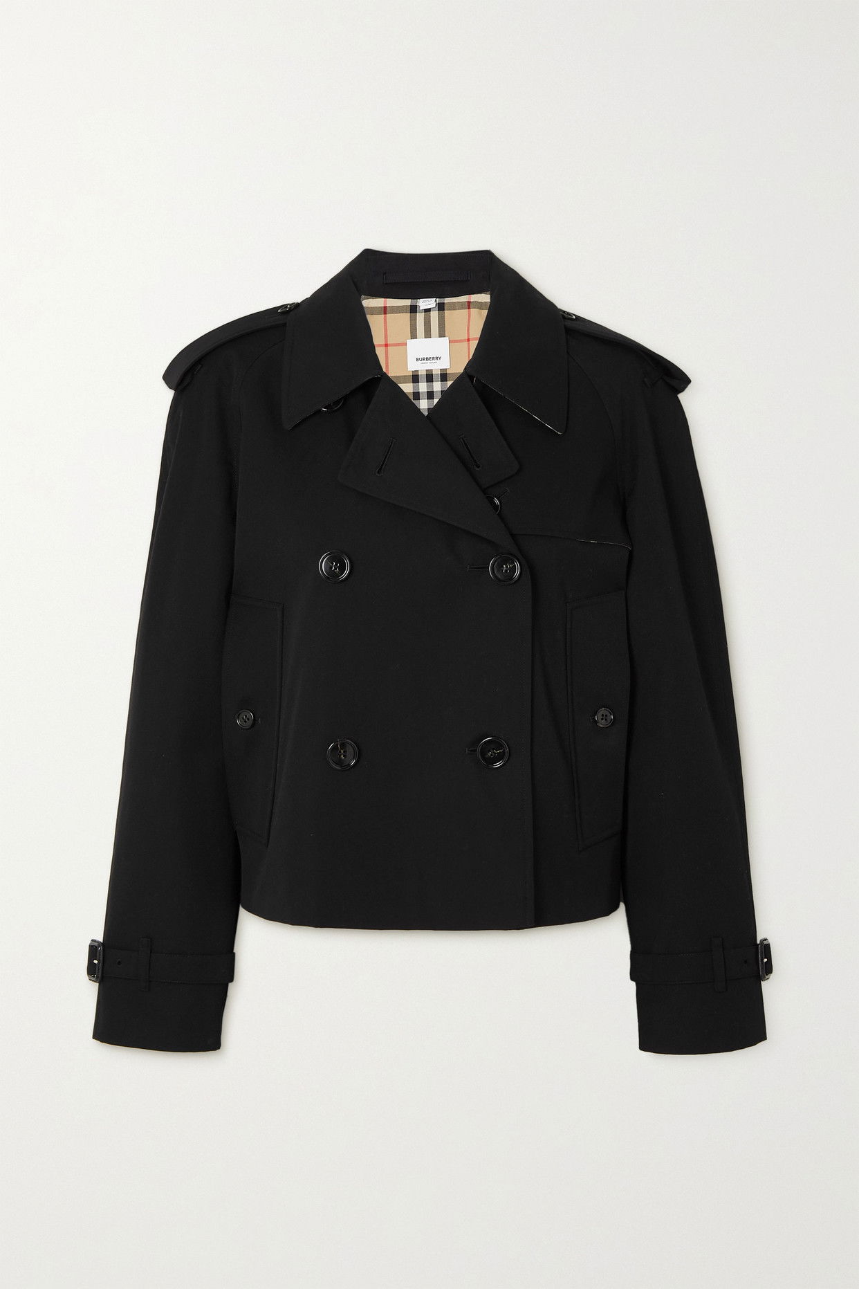 BURBERRY Double-Breasted Cotton-Gabardine Jacket in Black | Endource